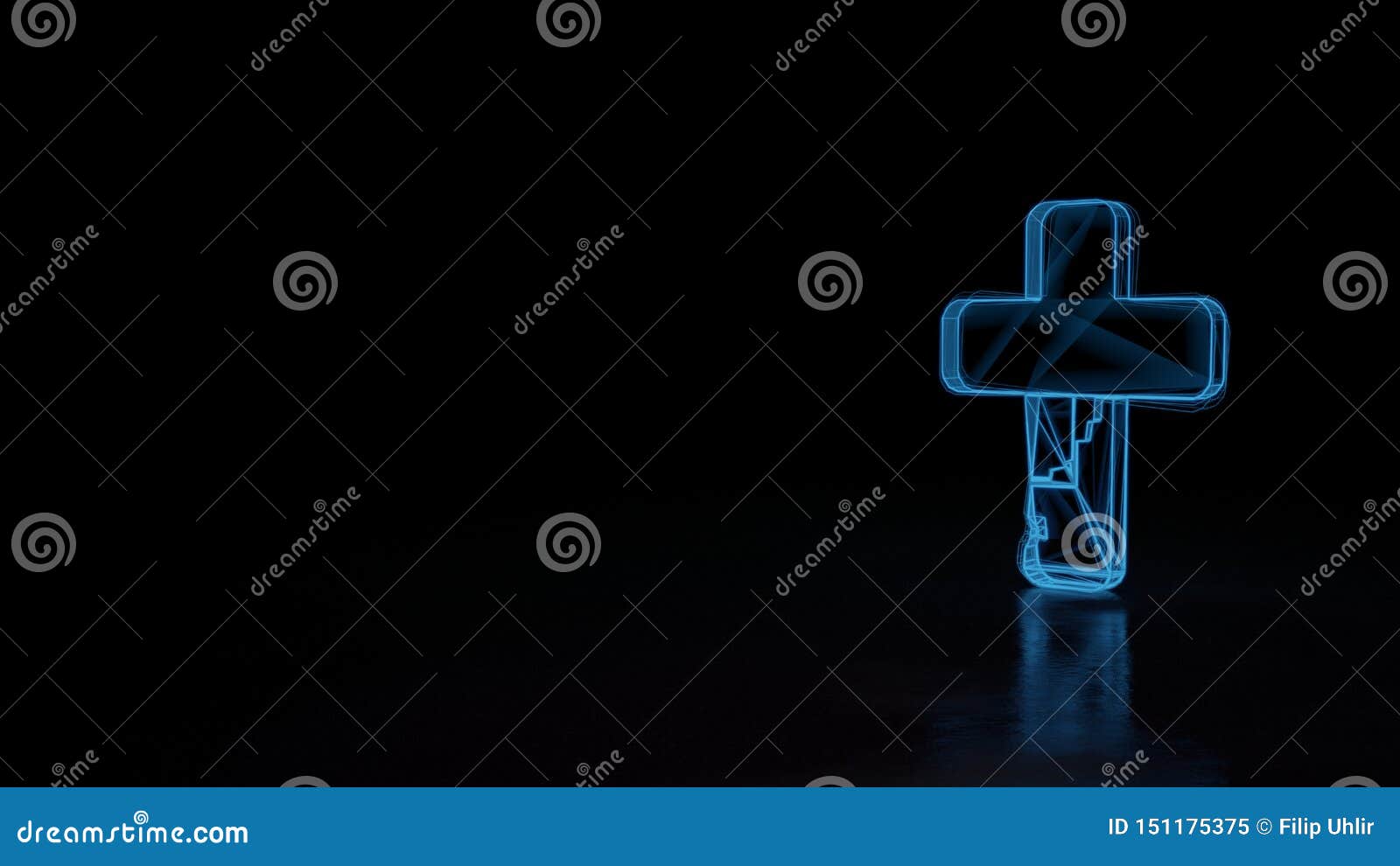 3d Glowing Wireframe Symbol Of Symbol Of Cross Isolated On Black ...