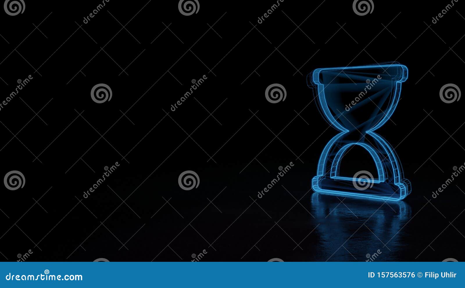 3d Glowing Wireframe Symbol of Symbol of Hourglass Start Isolated on ...