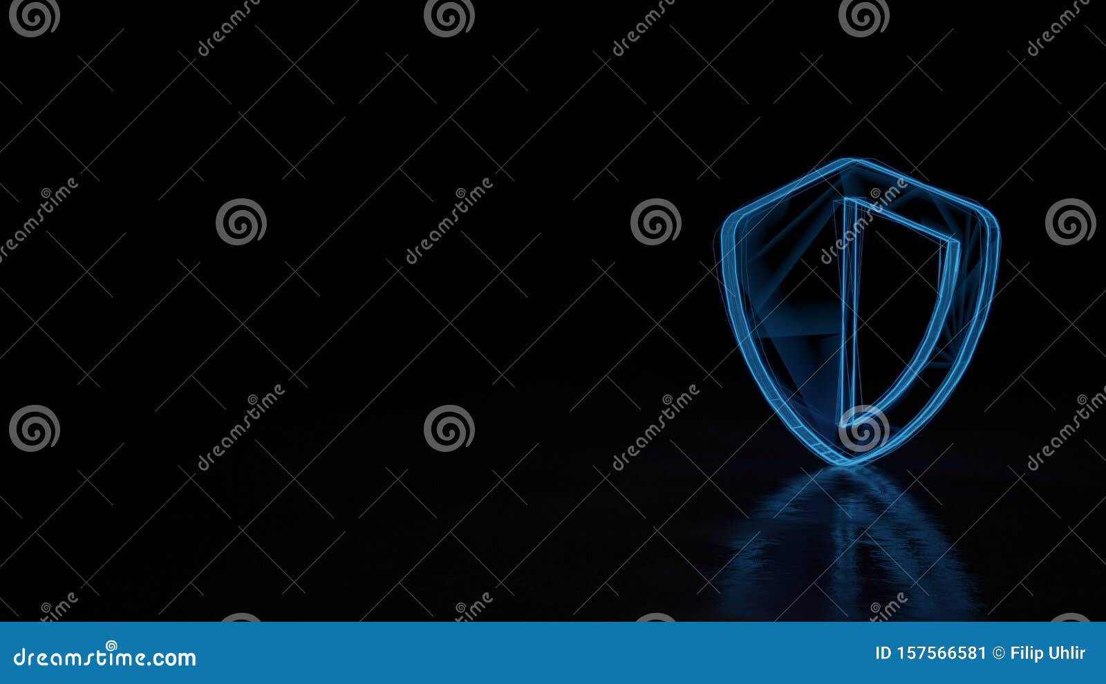 3d Glowing Wireframe Symbol of Symbol of Shield Isolated on Black ...