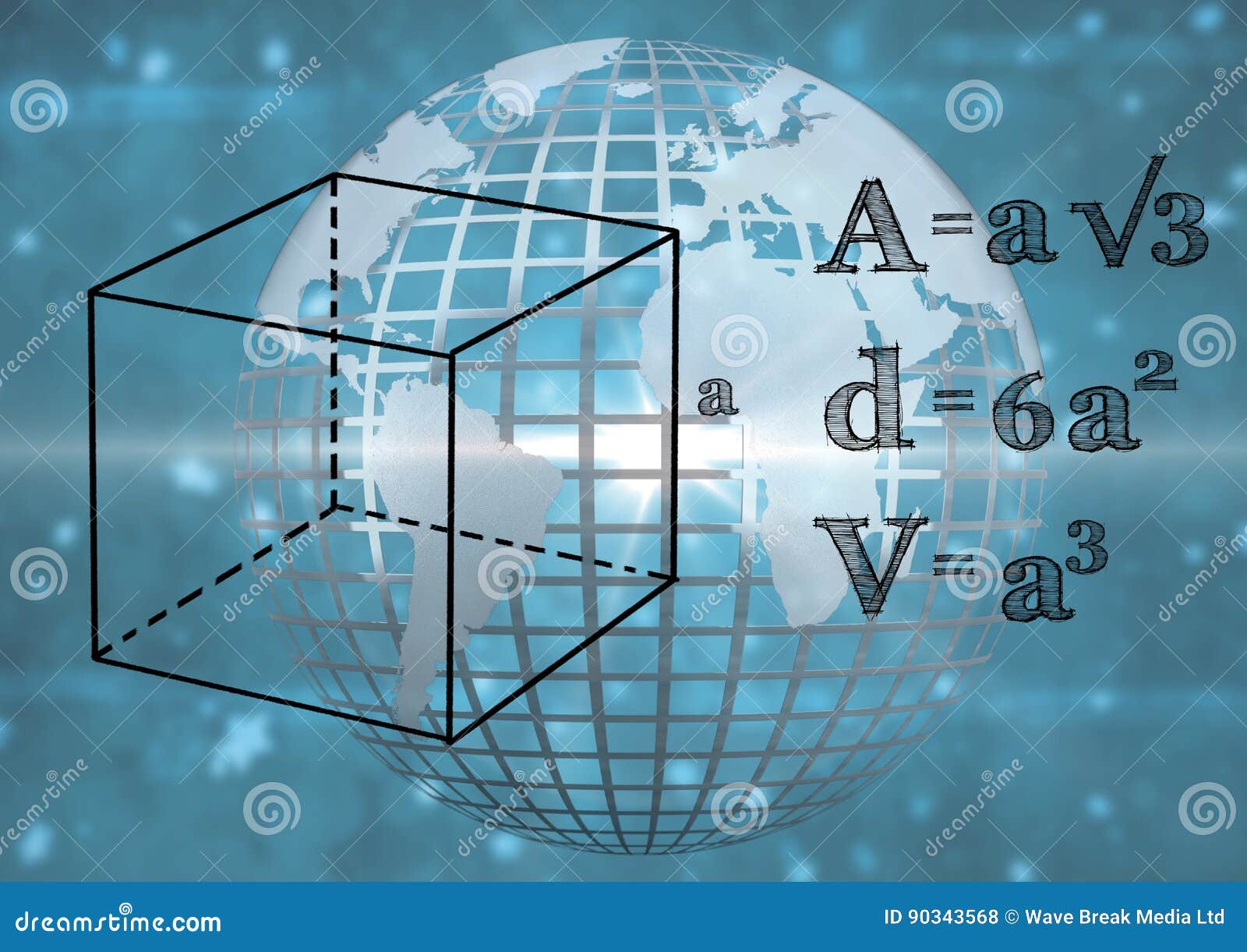 3D Technological Earth with Blue Background and Mathematics Graphic ...