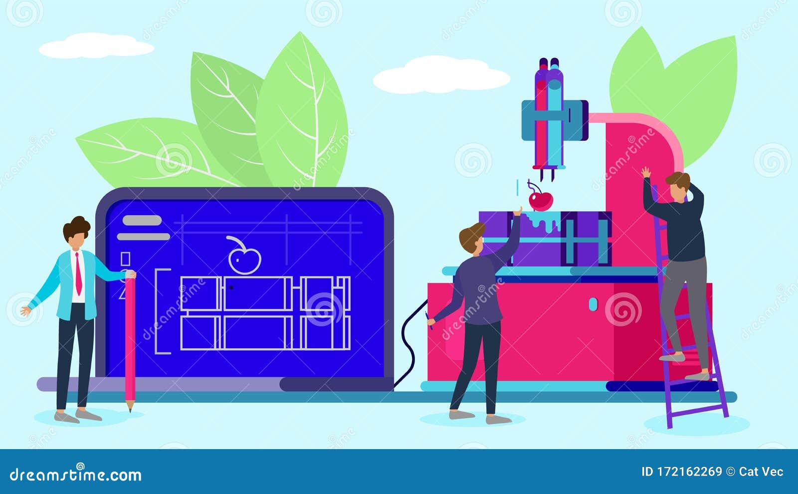 3d Technology Three Dimensional Printer and Working People Vector ...