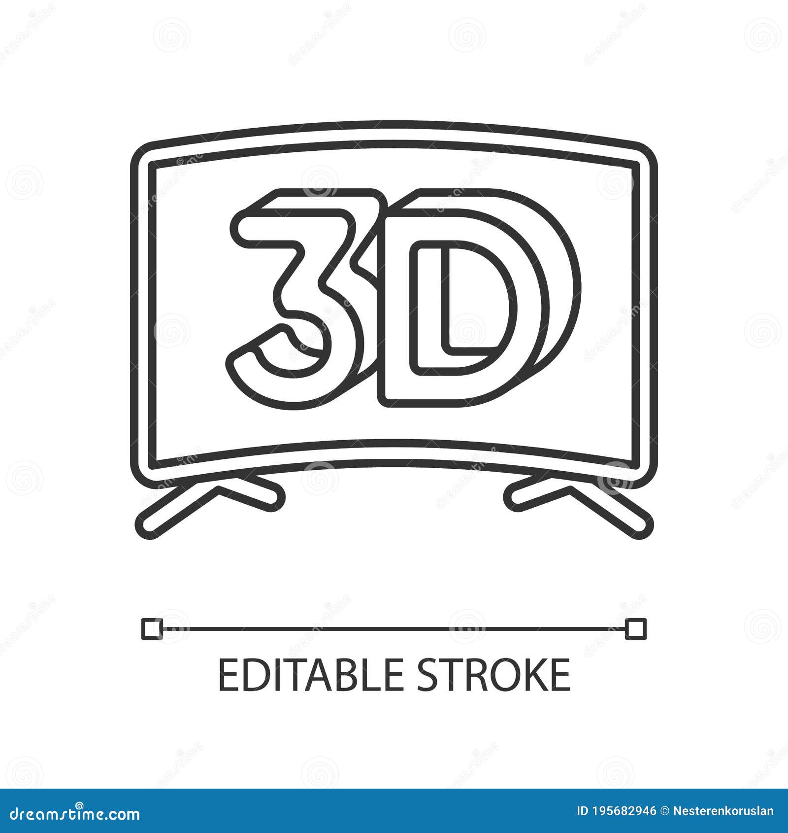 3D television linear icon stock vector. Illustration of display - 195682946