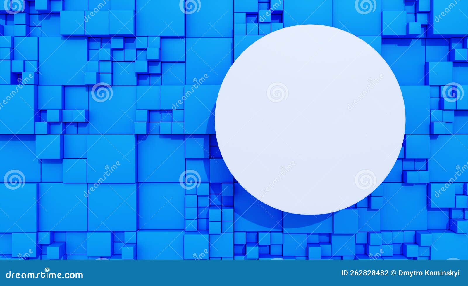 3D Template with Round Frame and a Geometric Background of White Cubes ...