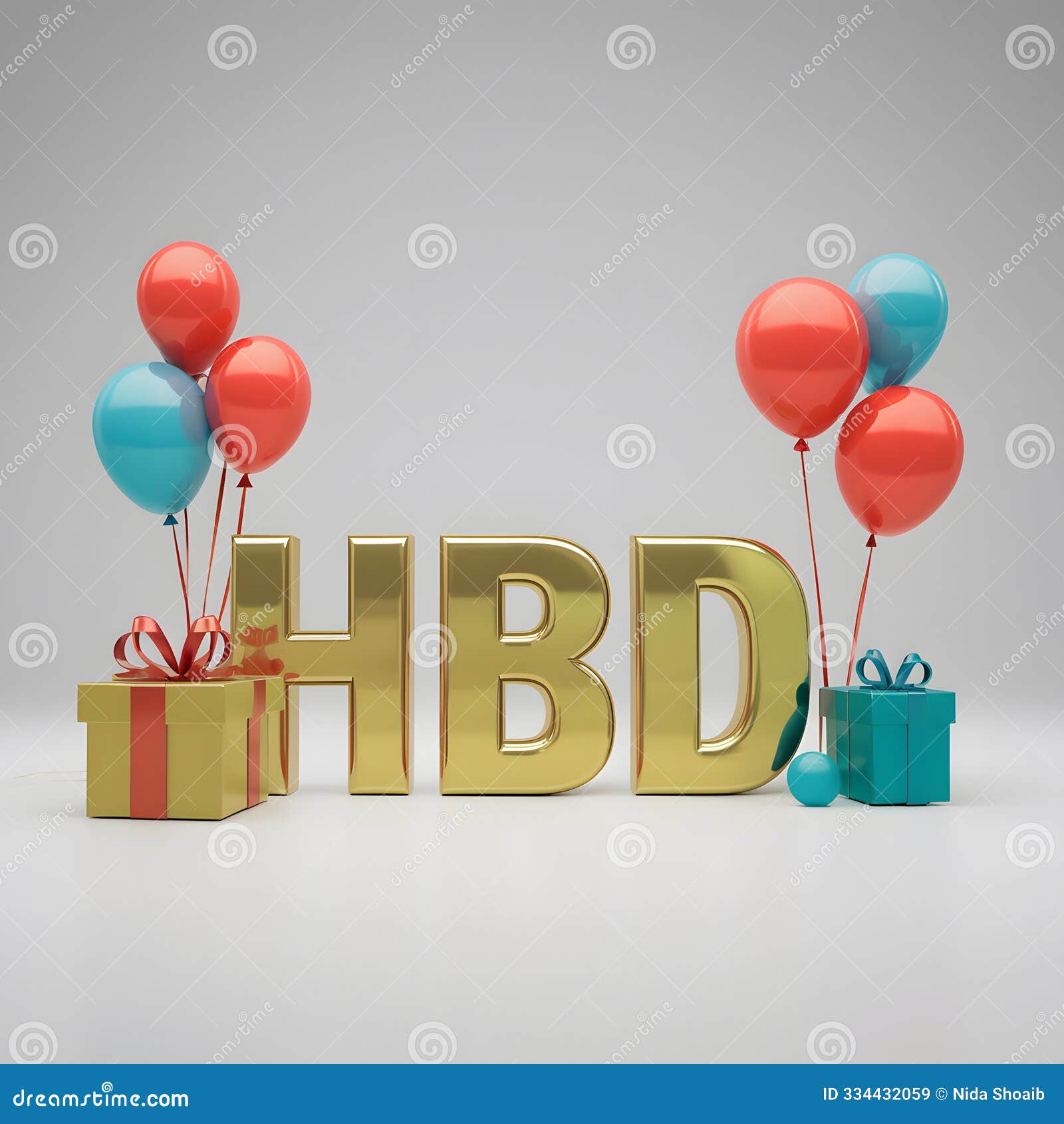3D Text HBD with Gift Box and Balloons on White Stock Illustration ...
