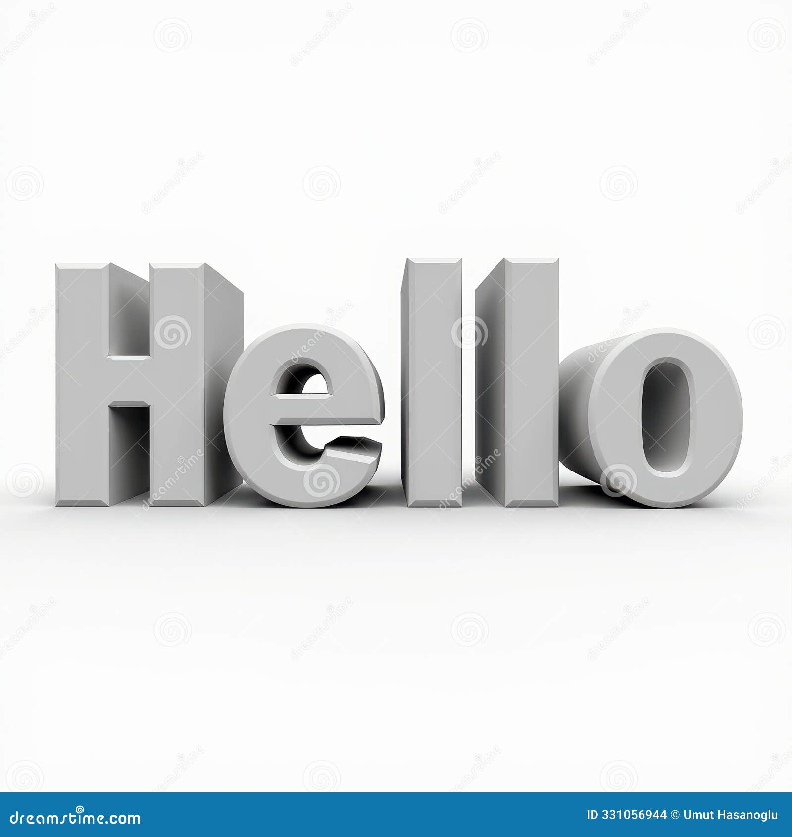 3D Text Hello in Large, Bold, Silver Letters on a White Background ...