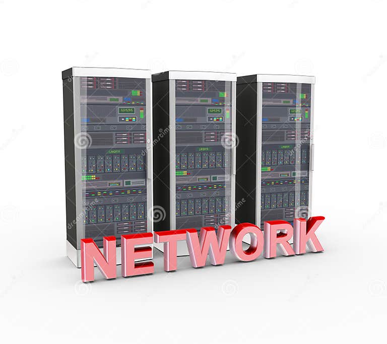 3d Text Network and Computer Network Servers Stock Illustration ...