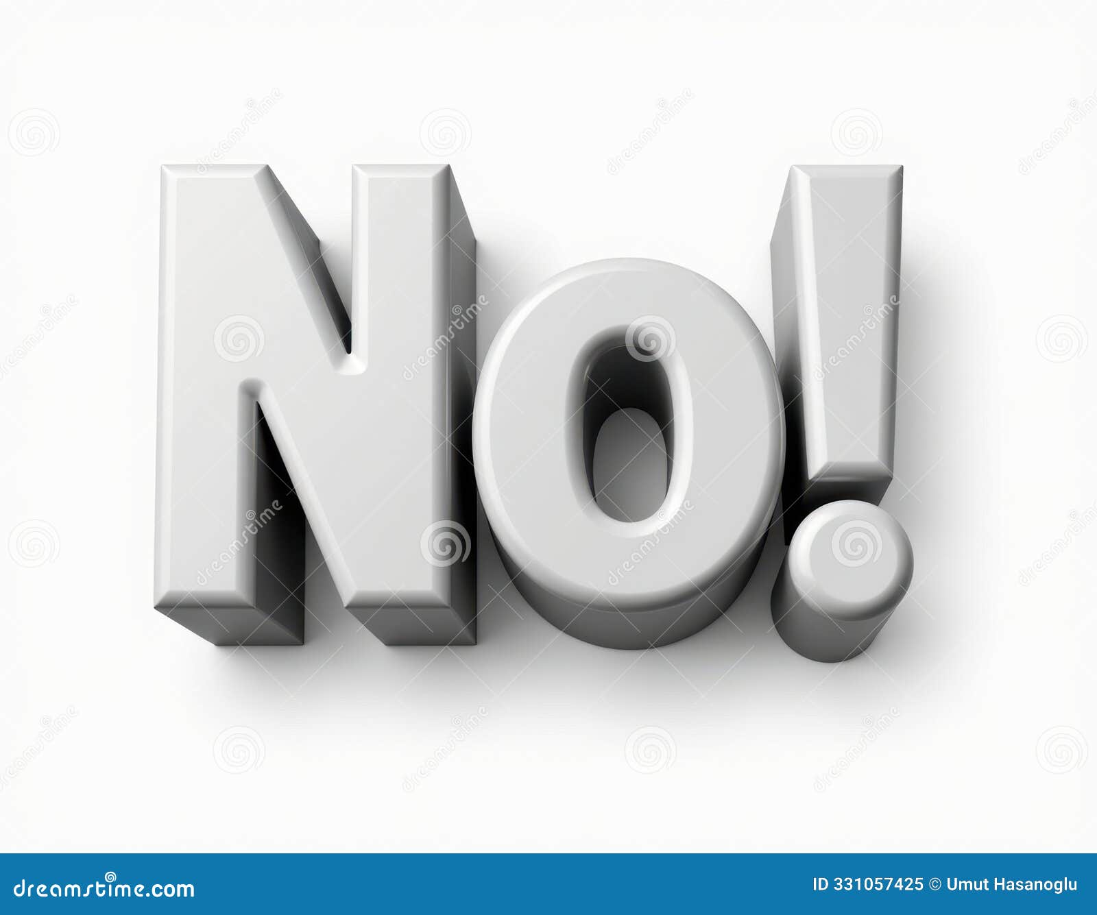 3D Text Rendering of the Word NO! in Bold Grey Letters on a White ...