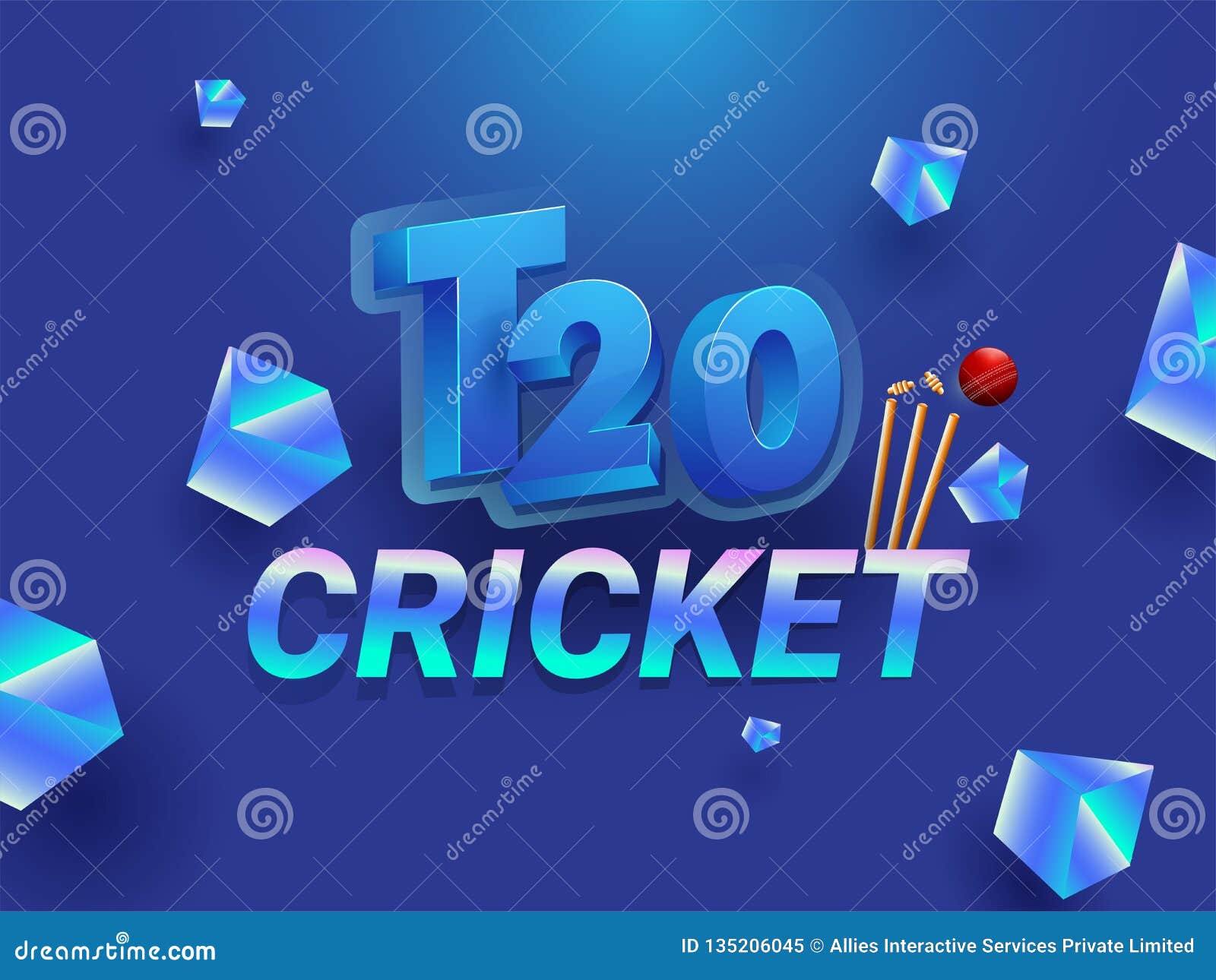 3D Text T20 with Abstract Elements on Blue Background. Stock ...