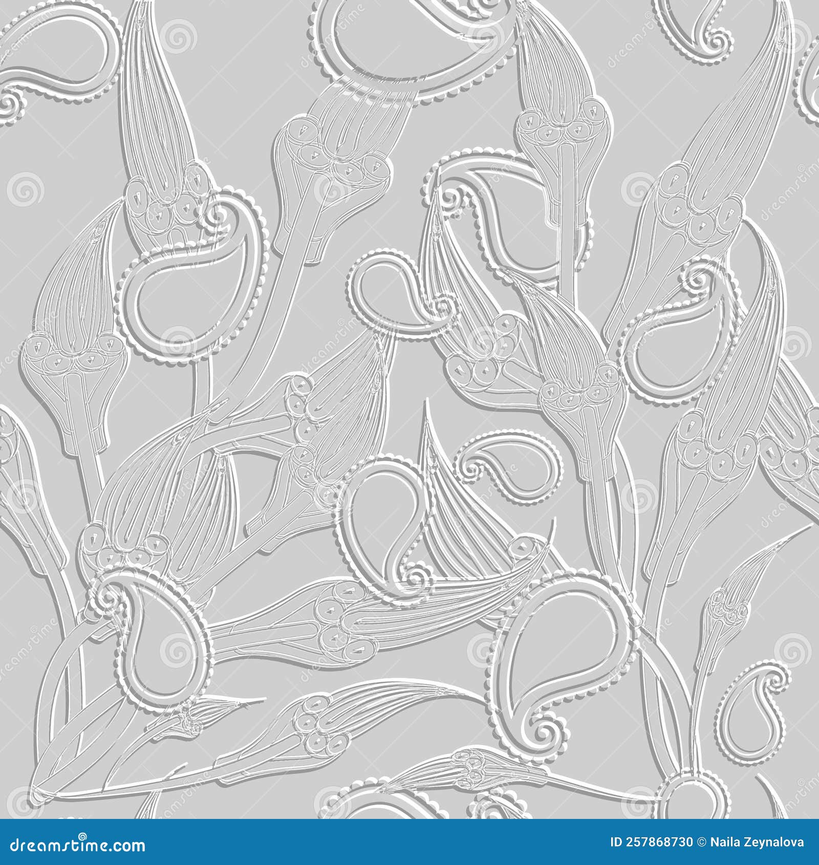 3d Textured Emboss Paisley Seamless Pattern. Embossed Floral White ...
