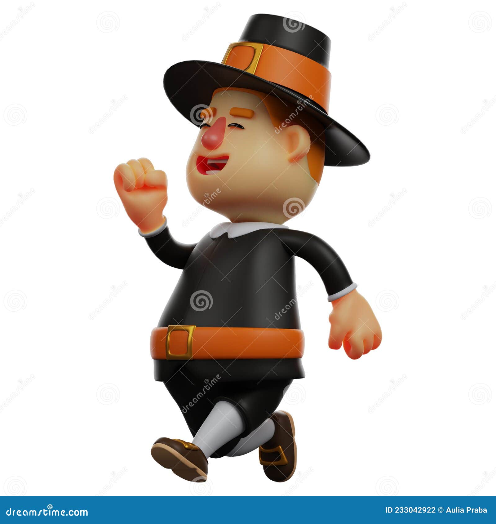 3D Thanksgiving Pilgrim Man Cartoon Character with Walking Pose Stock ...