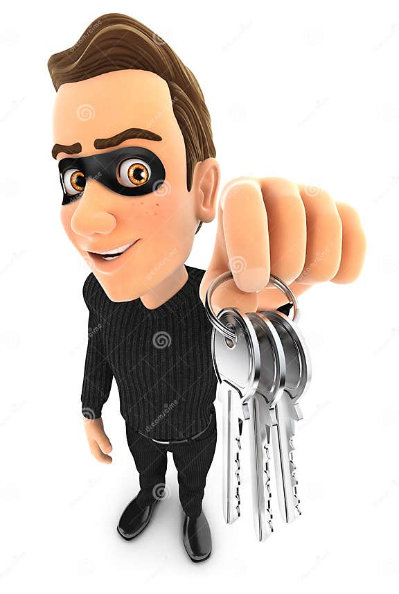 3d Thief Holding a Bunch of Keys Stock Illustration - Illustration of ...