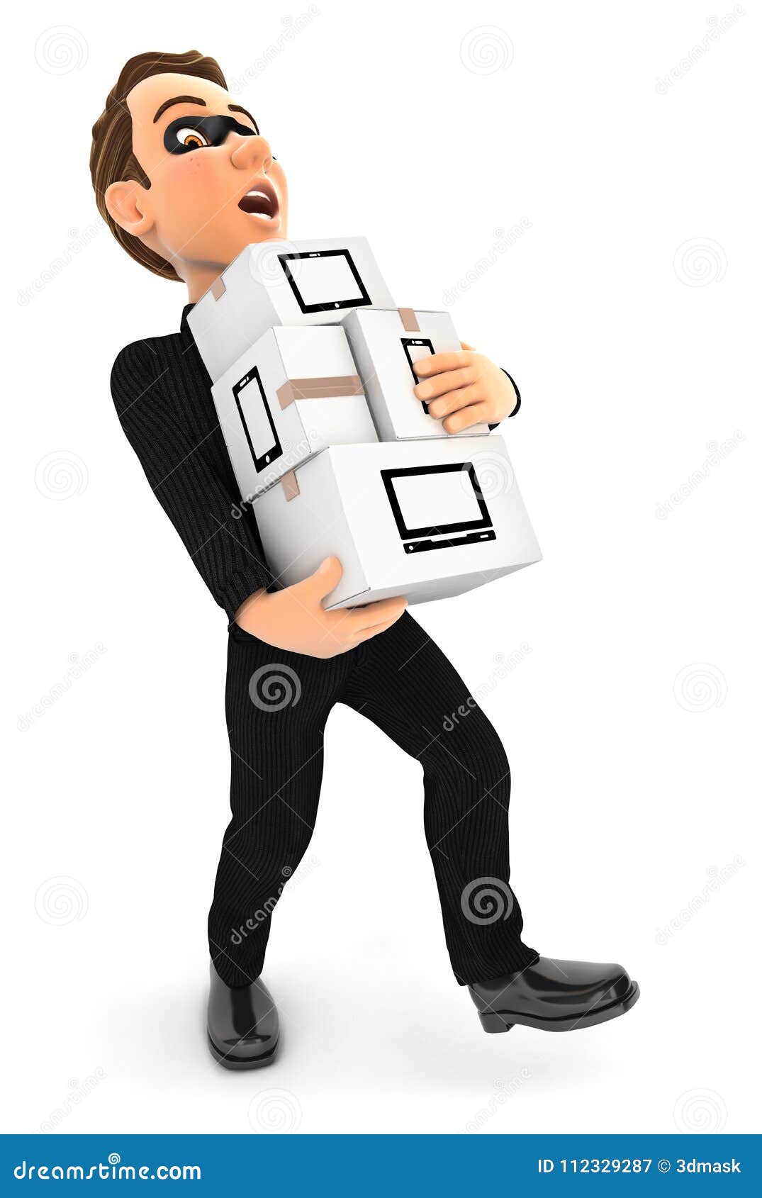 3d Thief Holding Stack of Cardboard Boxes Stock Illustration ...