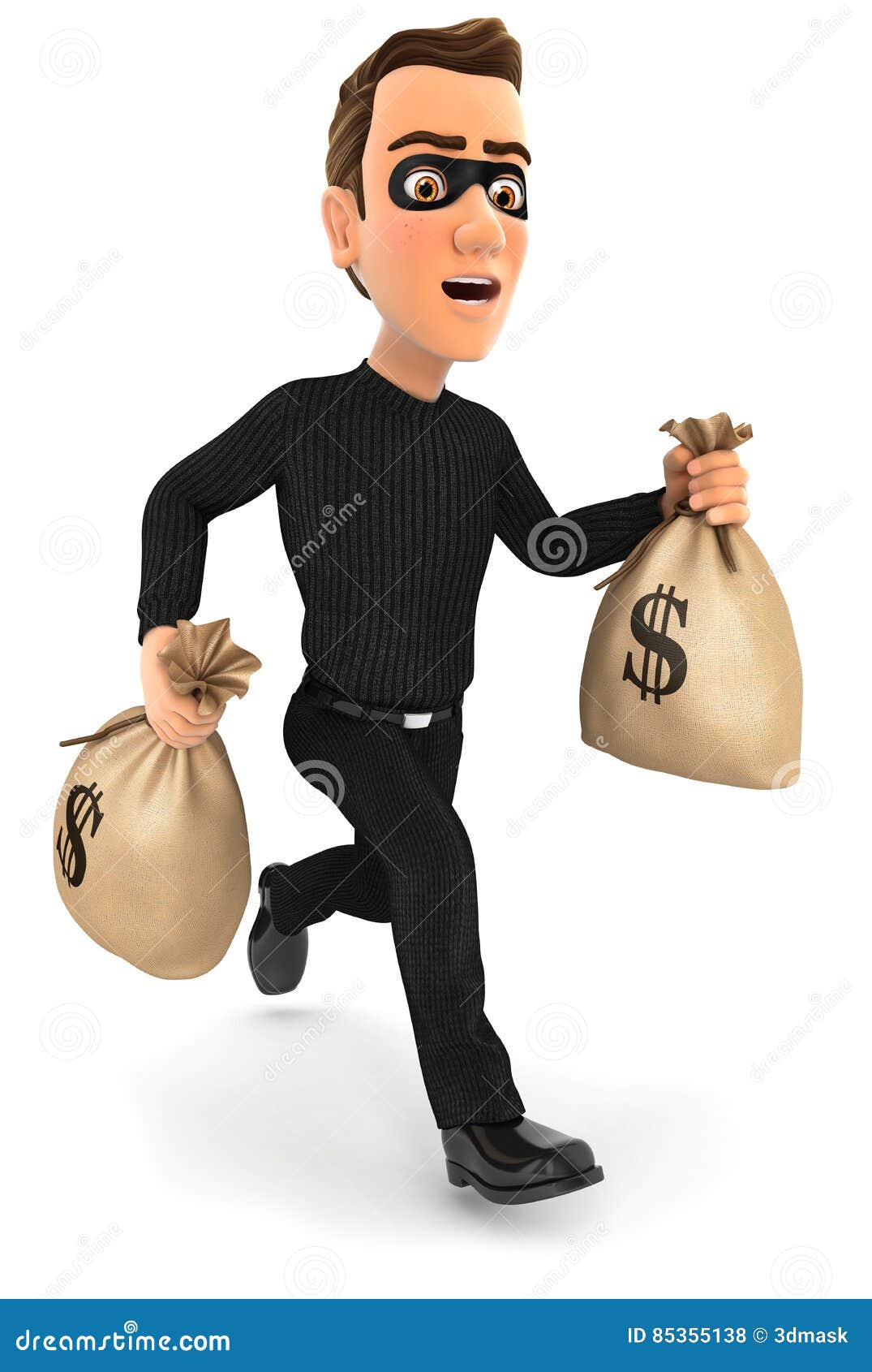 Thief Running With Bag On His Shoulder. Flat Vector Illustration ...