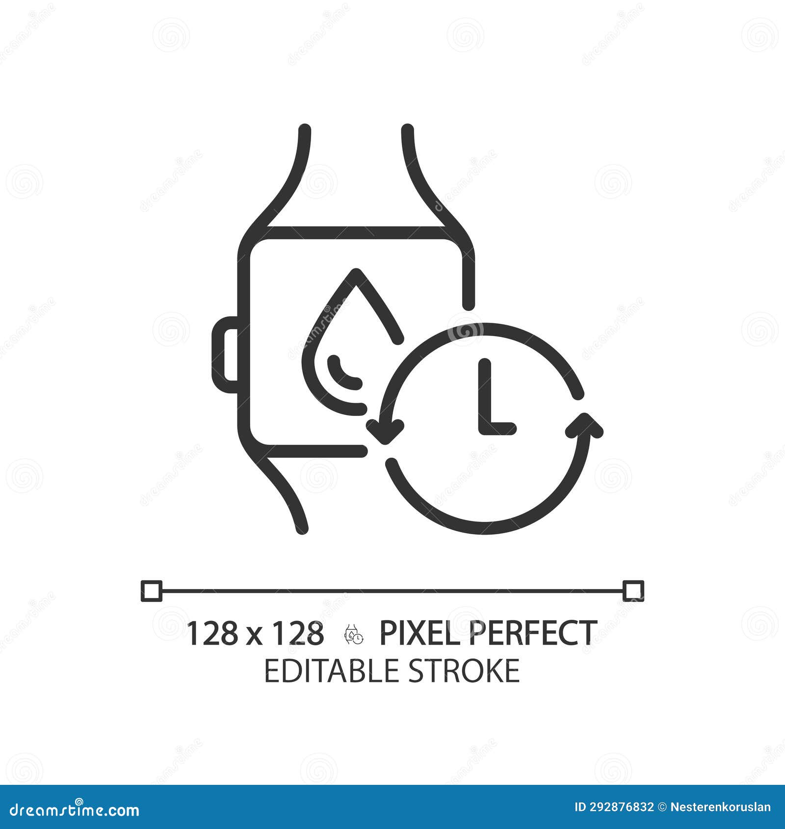 2D Thin Line Black Smartwatch with Water Icon Stock Illustration ...