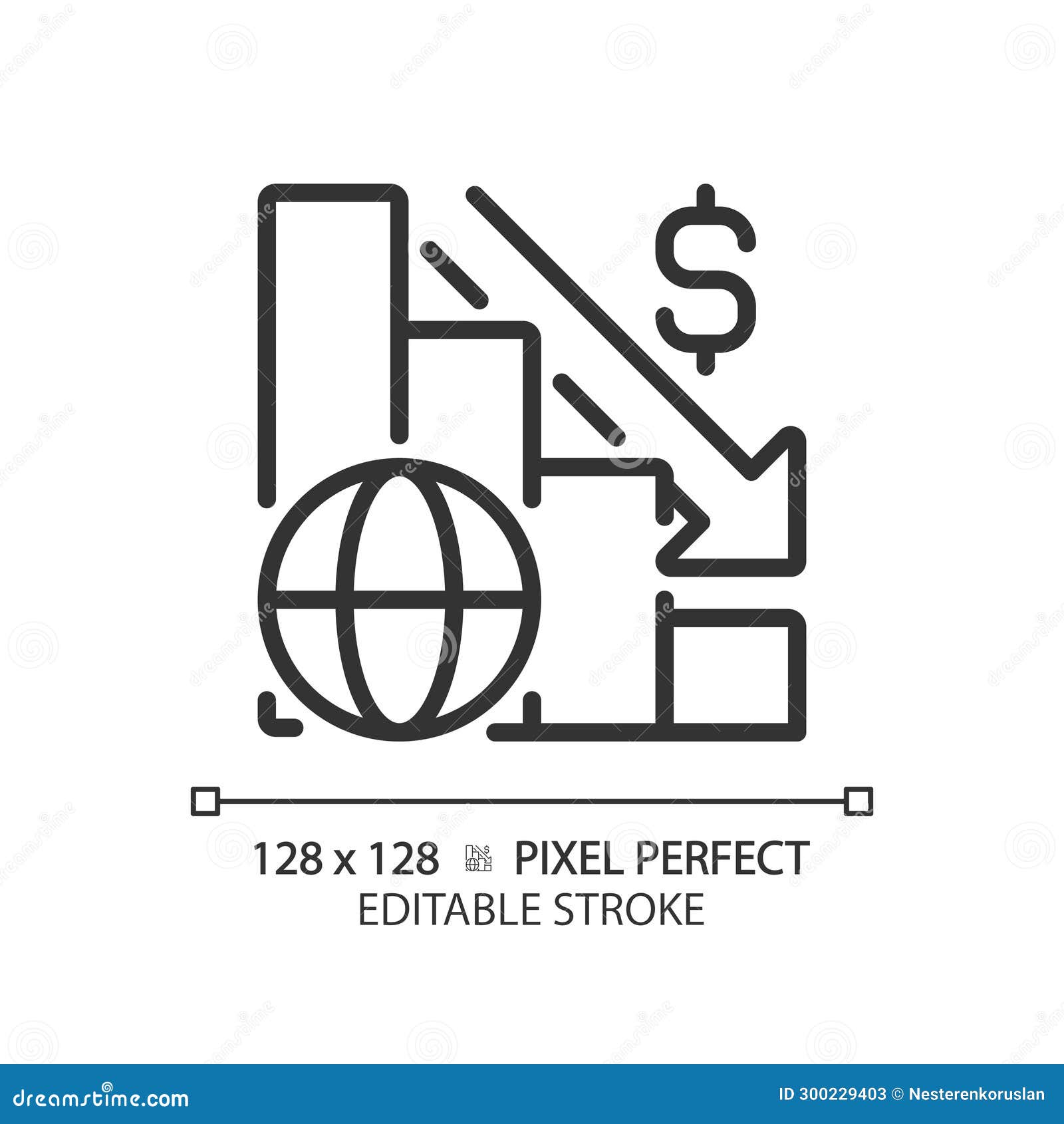 2D Thin Line Pixel Perfect Simple Black Global Crisis Icon Stock ...