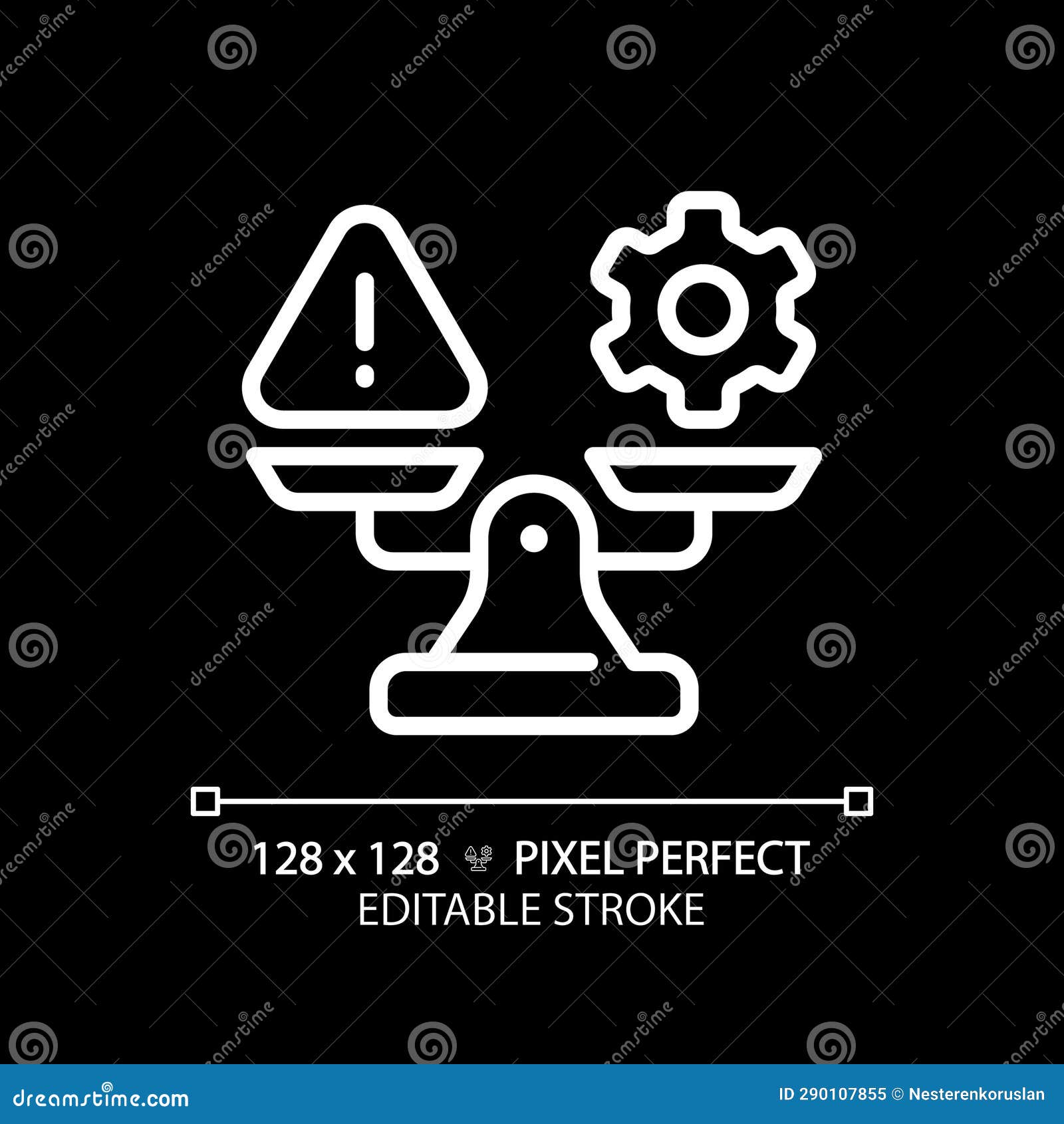 2D Thin Line White Warning and Gear on Weight Scale Icon Stock ...