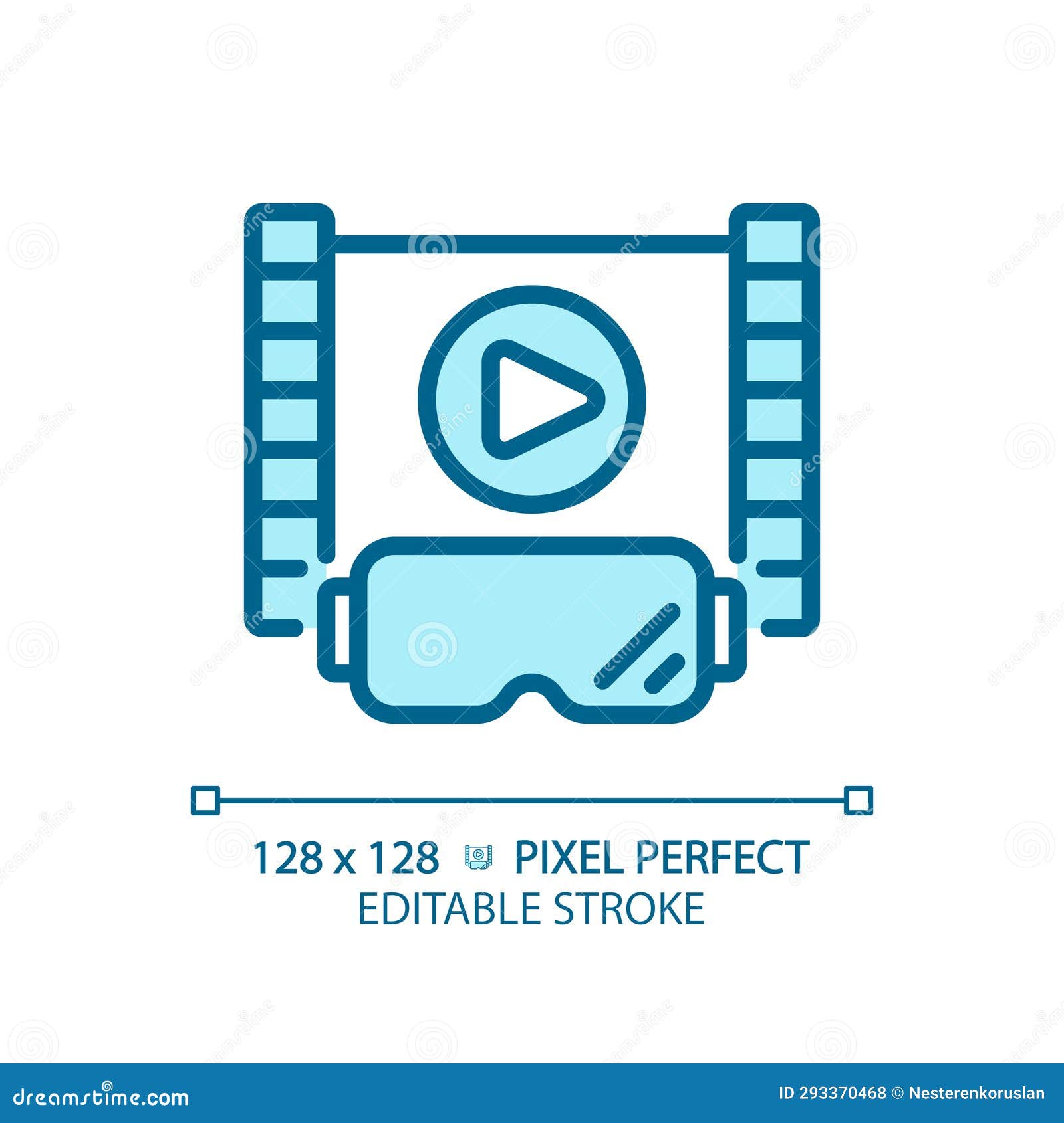 2D Thin Linear Blue VR Goggles and Entertainment Icon Stock ...