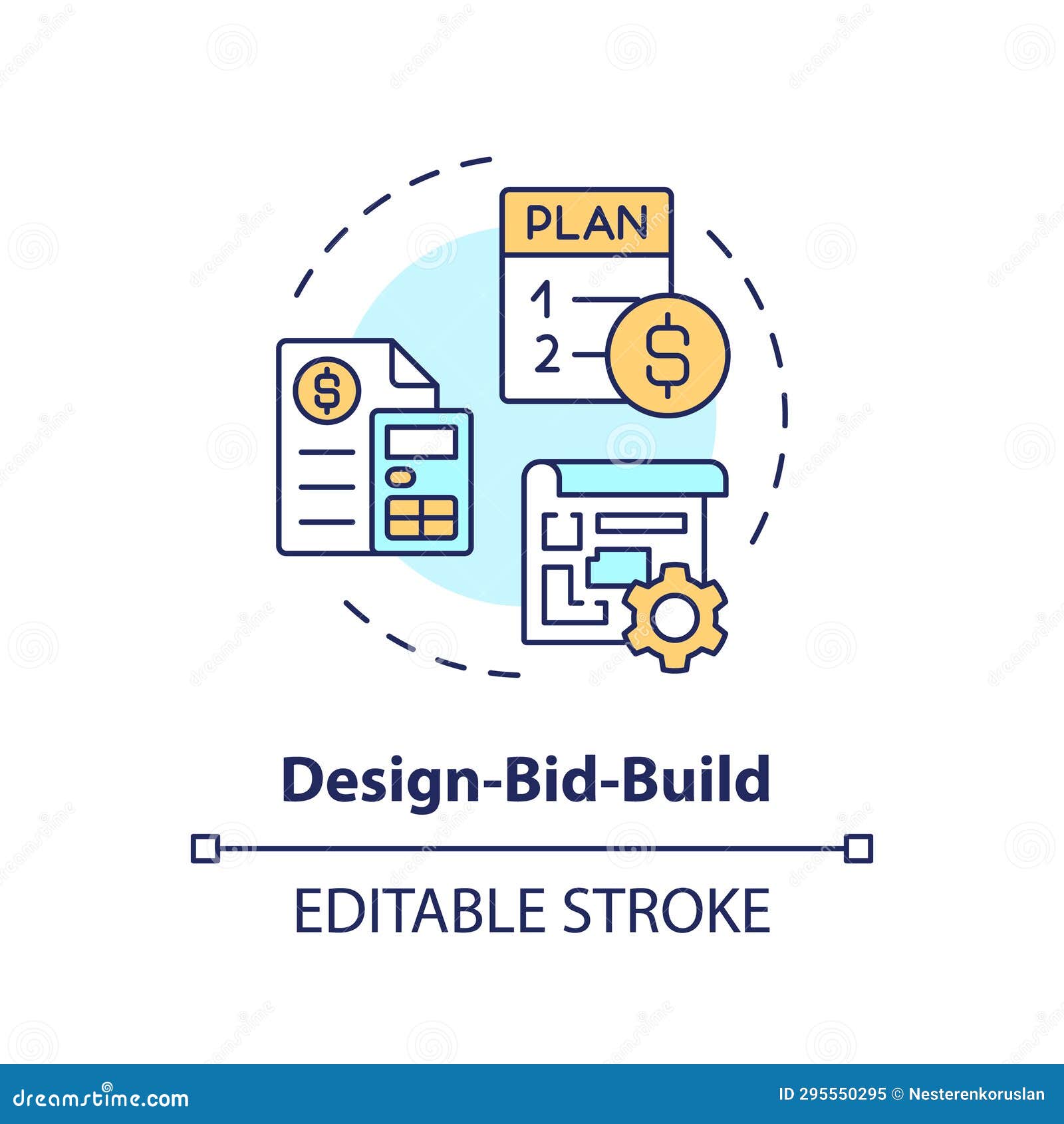 2d Thin Linear Icon Design Bid Build Concept Stock Illustration