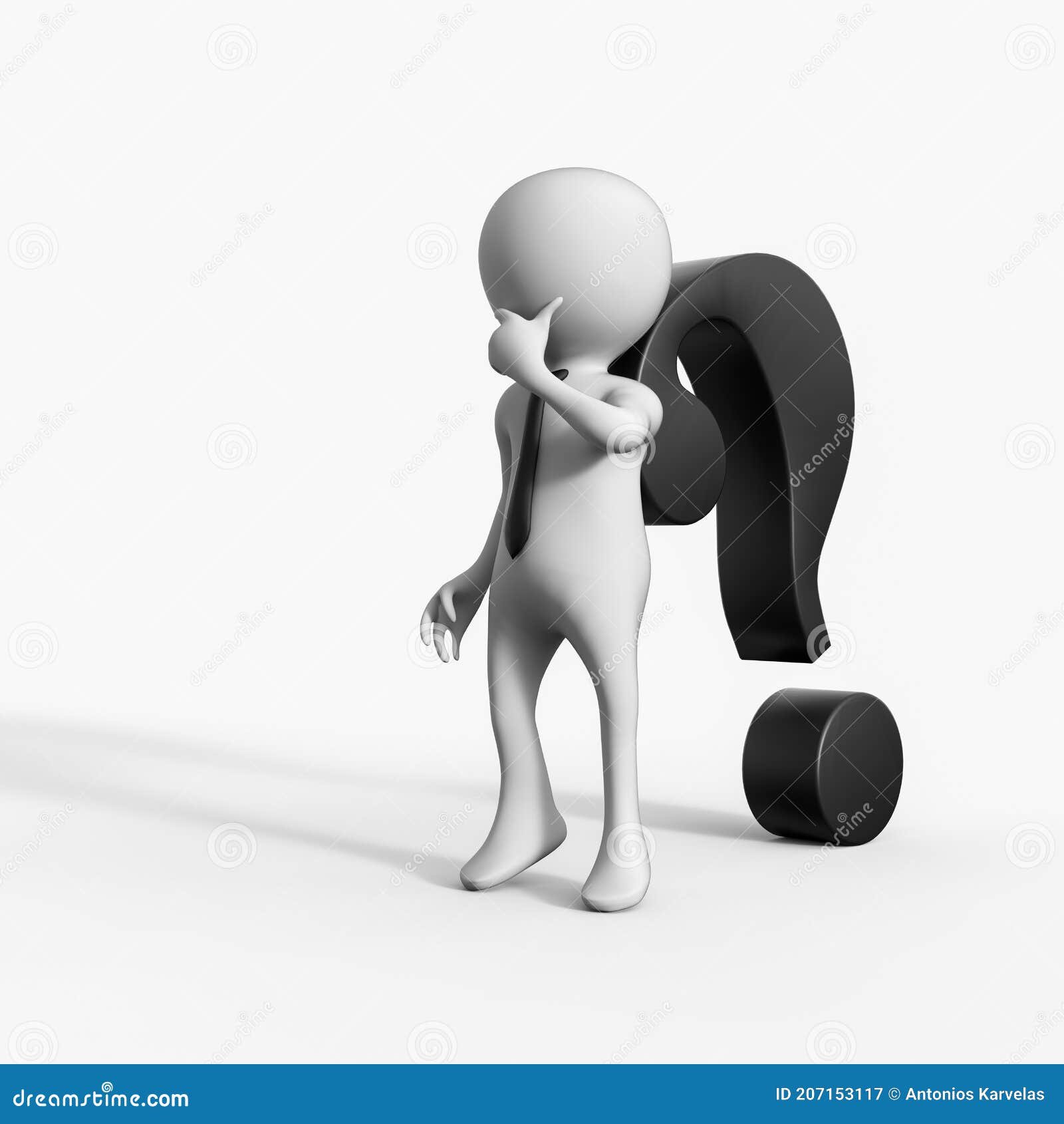 3d Thinking Man Supporting a Big Question Mark Stock Illustration ...