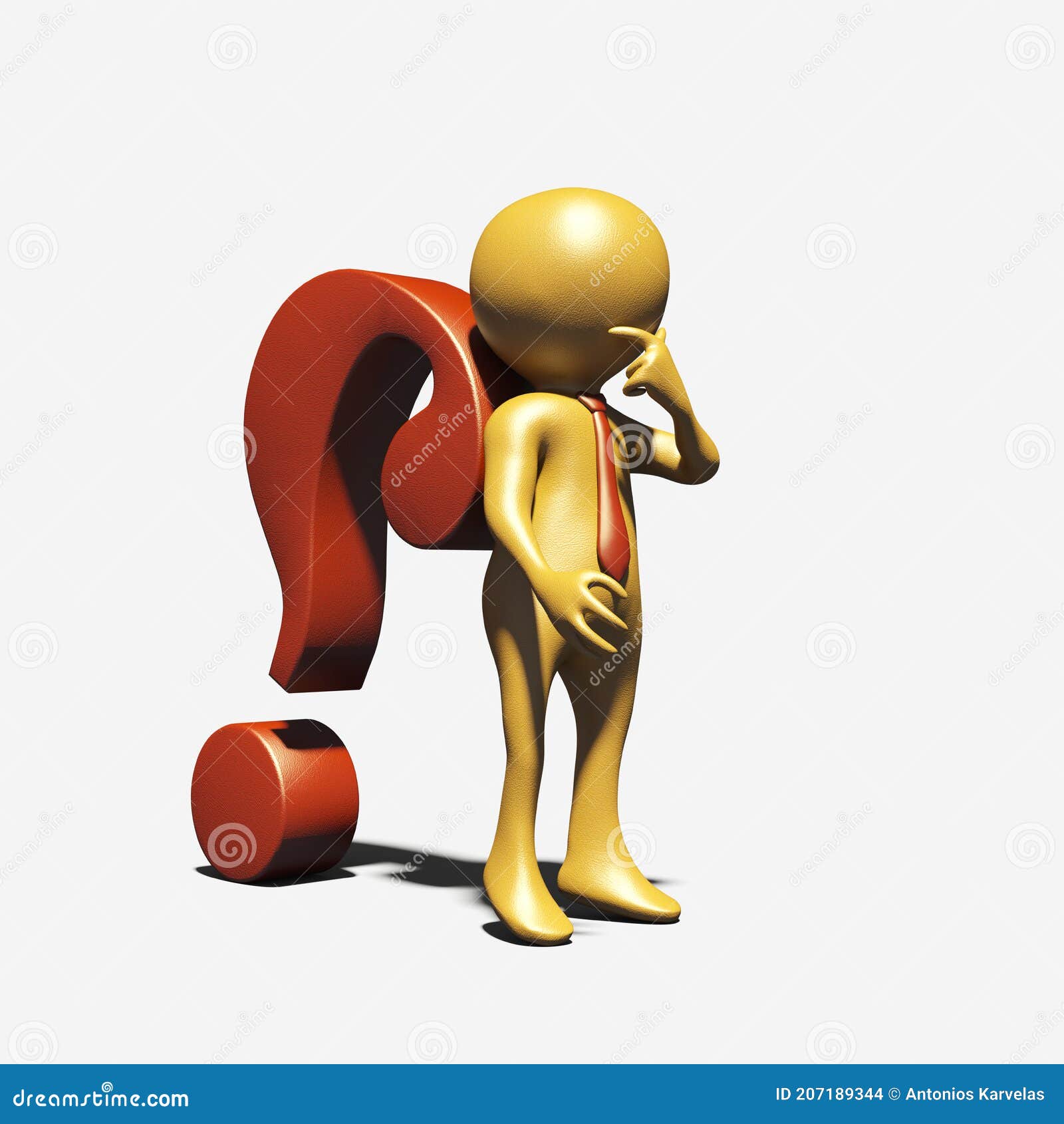 3d Thinking Man Supporting a Big Red Question Mark Stock Illustration ...