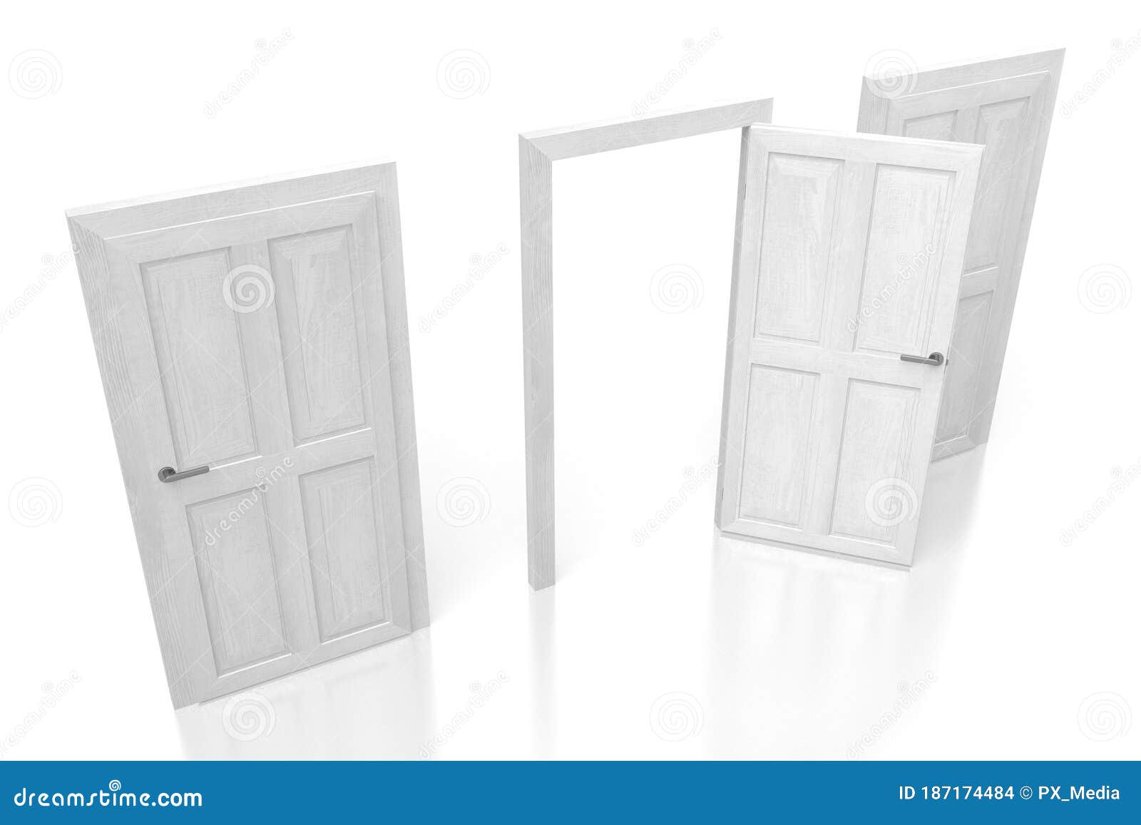 3D three doors concept stock illustration. Illustration of entry ...