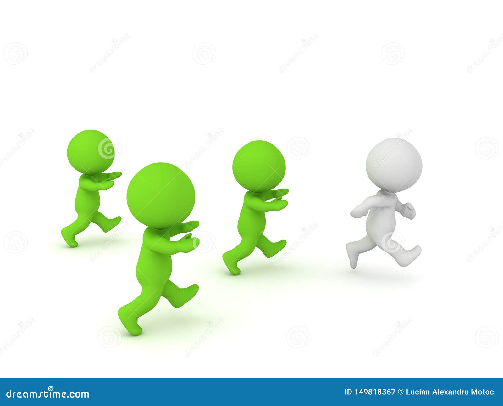 3D Three Green Zombies Chasing a Human Stock Illustration ...