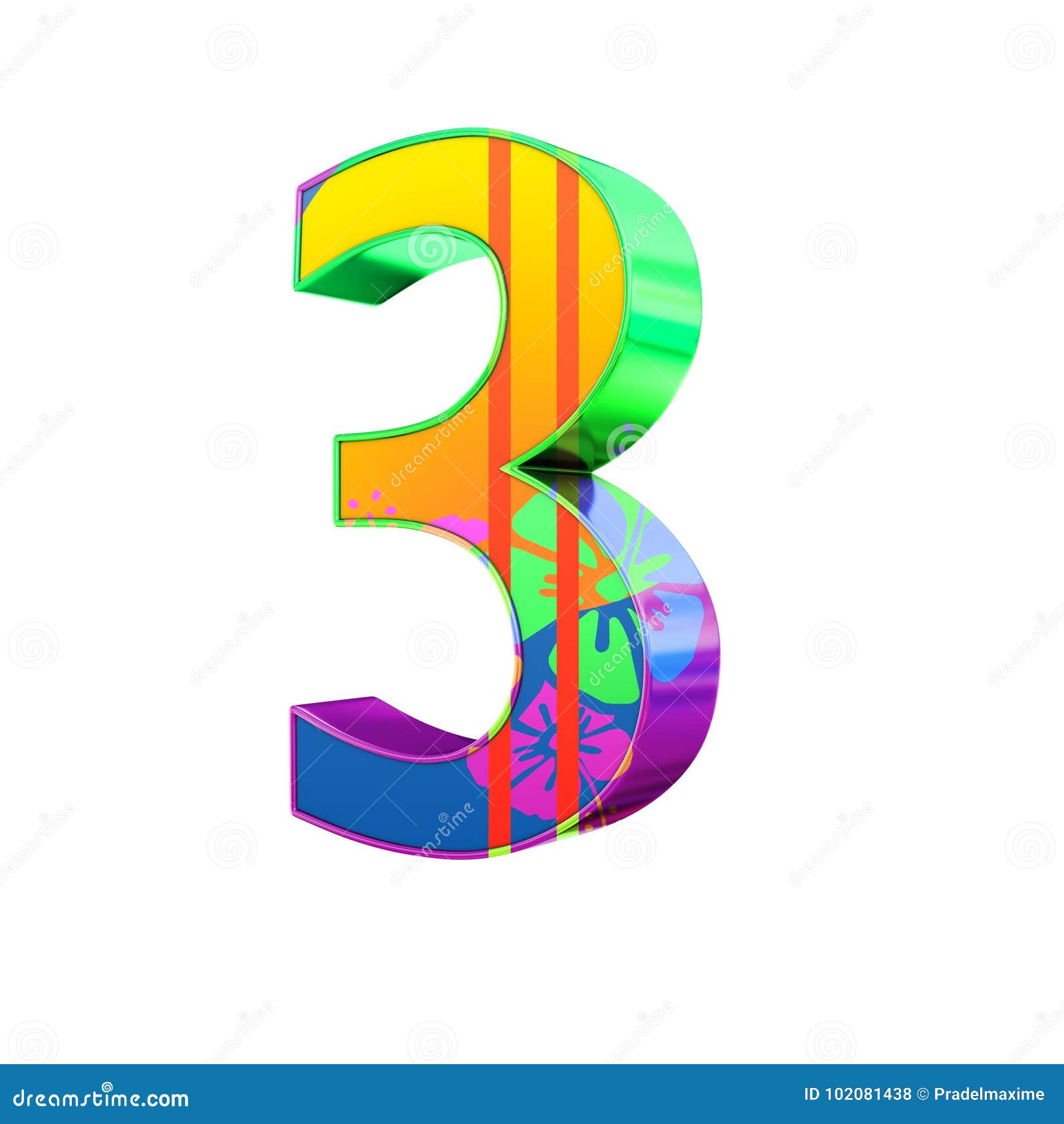 3D `three` Number with Exotic Colors Stock Illustration - Illustration ...