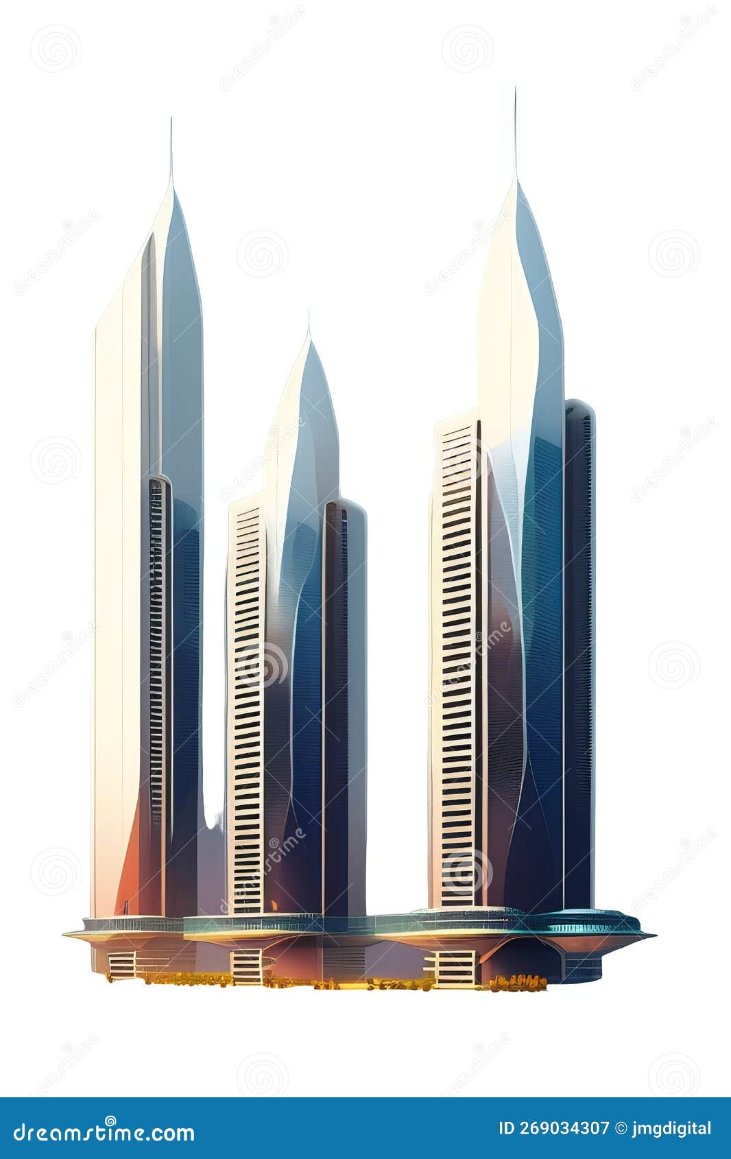 3D Three Tower Building Design Elements in White Background Stock ...