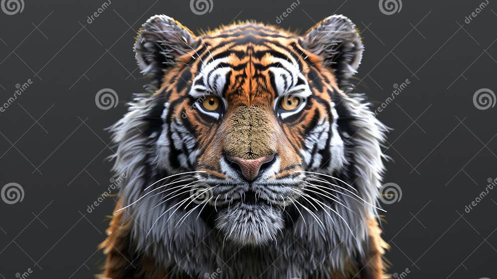 3D Tiger Face Model with a Serious Expression on a Black Background ...