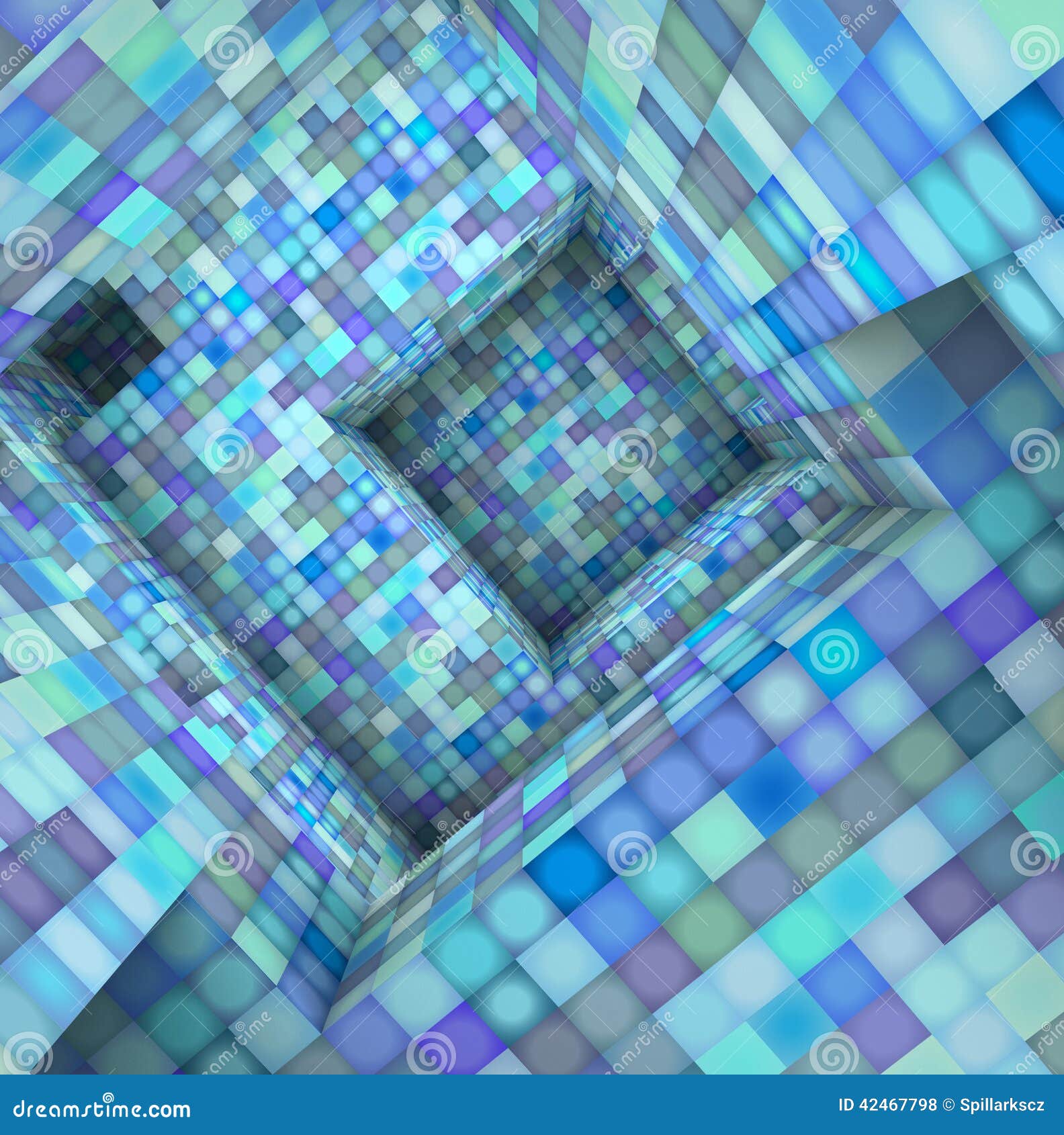 3d Tile Mosaic Labyrinth Interior in Blue Stock Illustration ...