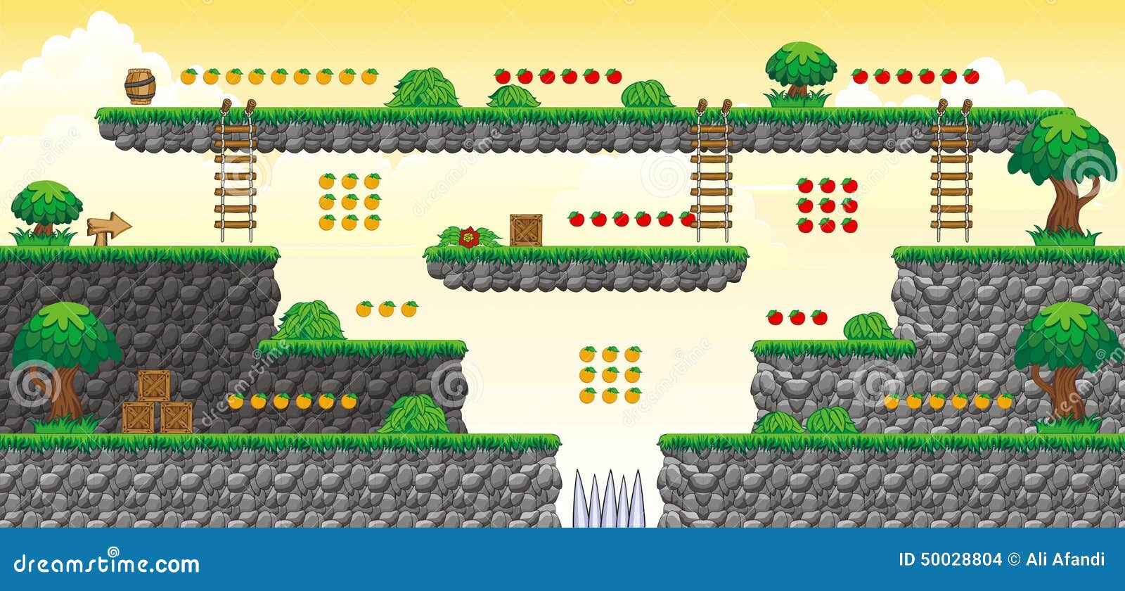 2D Tileset Platform Game 41 Stock Vector - Illustration of plant, game ...