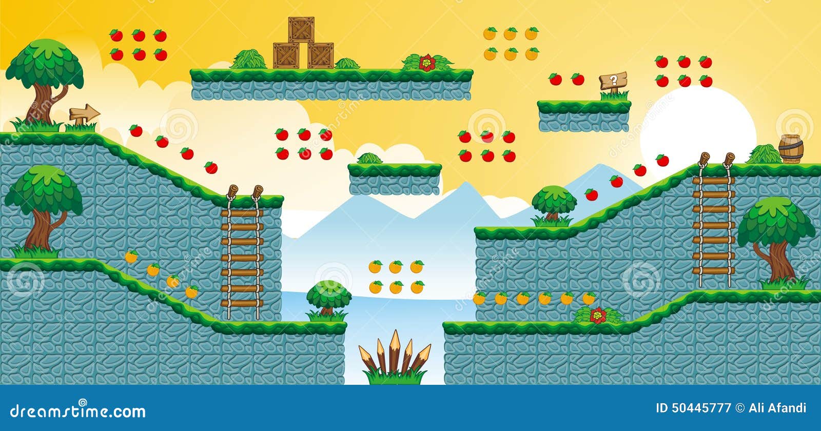 2D Tileset Platform Game Cartoon Vector | CartoonDealer.com #37960353
