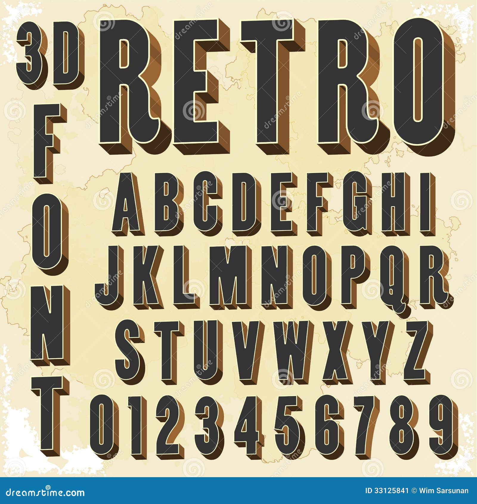 3d Tipo Retro Fonte, Tipografia Do Vintage Ilustração do Vetor ...