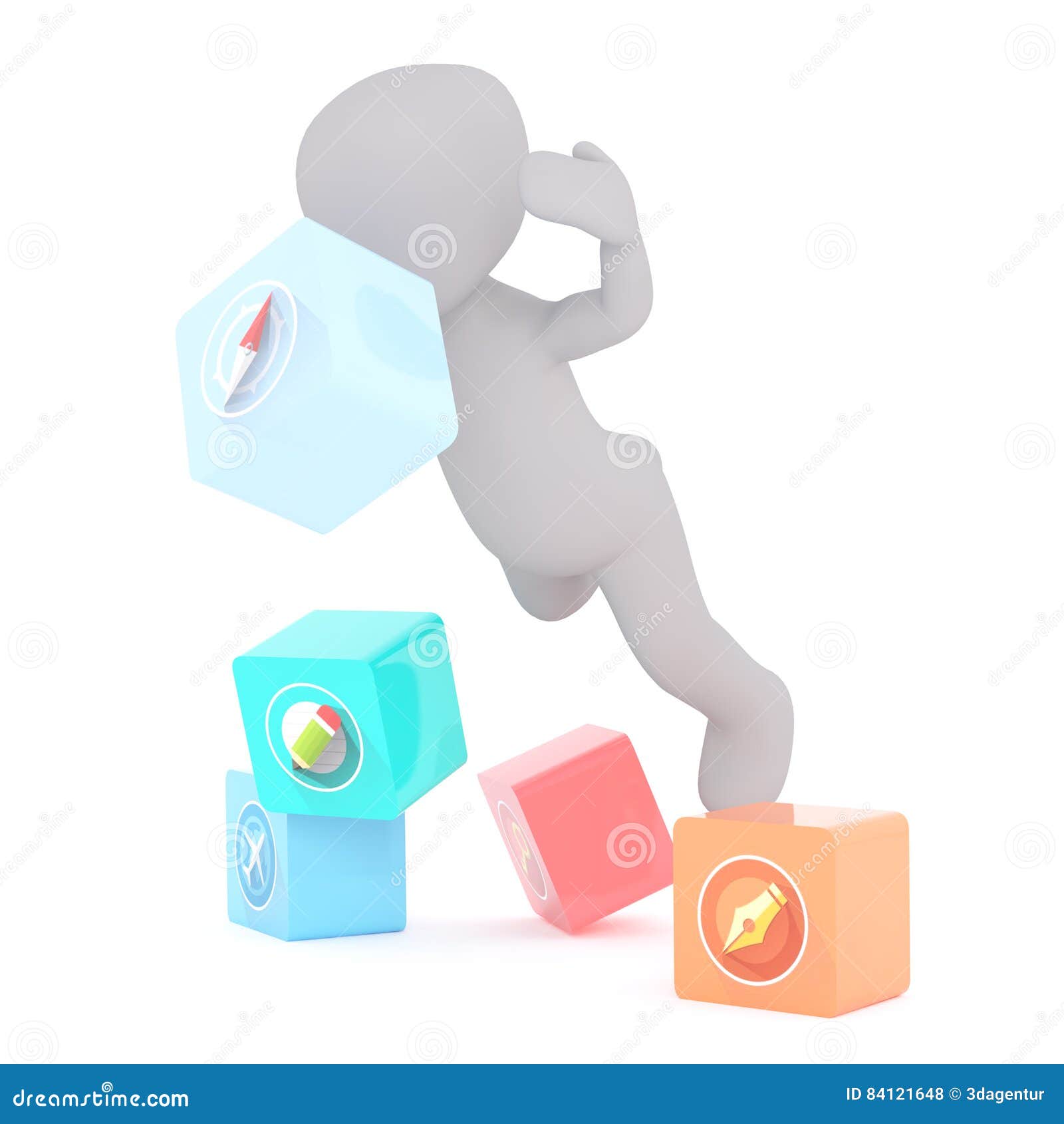 3d Toon Falling Into Cubes With Different Icons Stock Photo ...