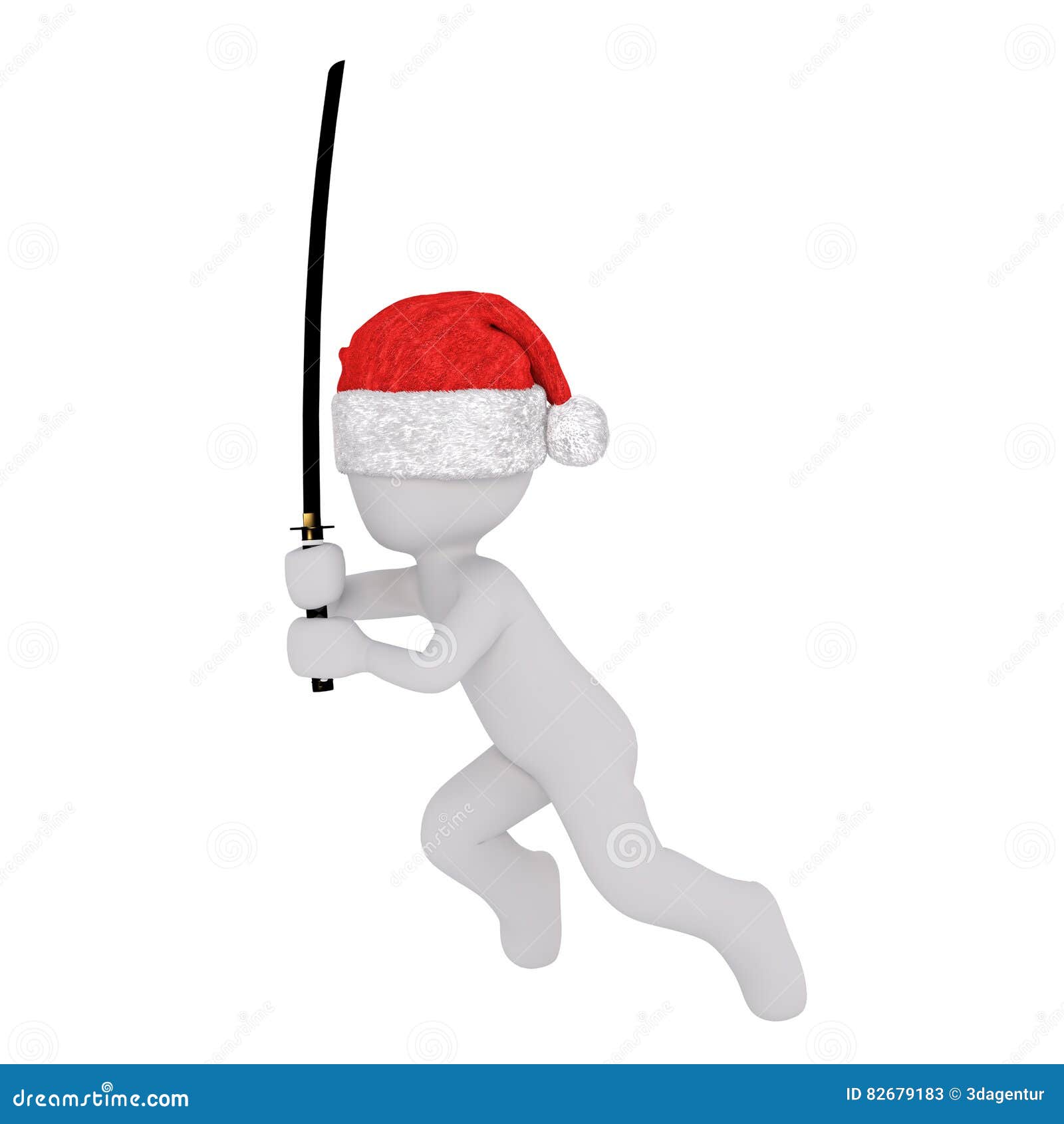 3d Toon in Santa Hat Fighting with Samurai Sword Stock Illustration ...