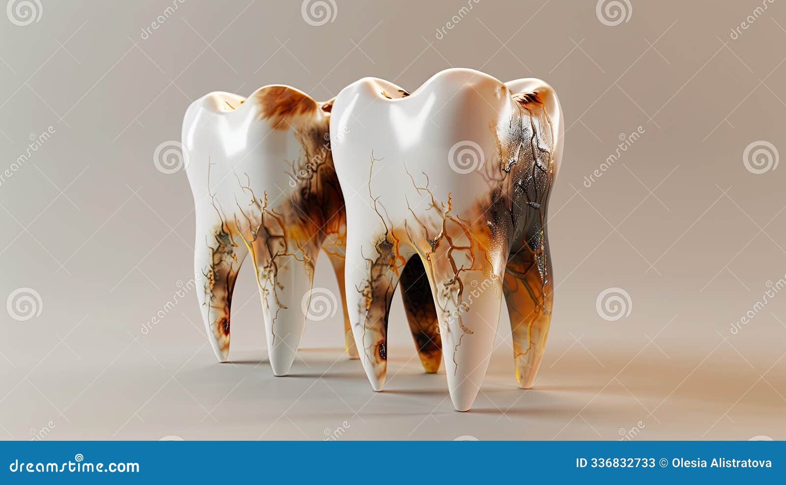 3D Tooth Showing Stages of Decay, Progressive Damage, White, Bright ...