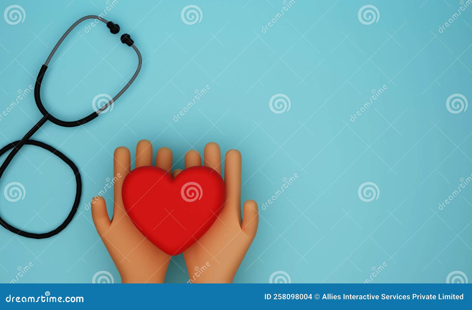 3D Top View of Human Hands Protecting Heart with Stethoscope and Copy ...