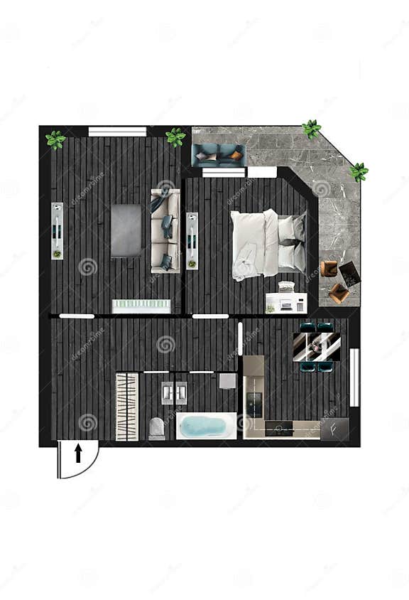 3d Top View Plan Sketch Plan Floor Plan Top Stock Illustration ...