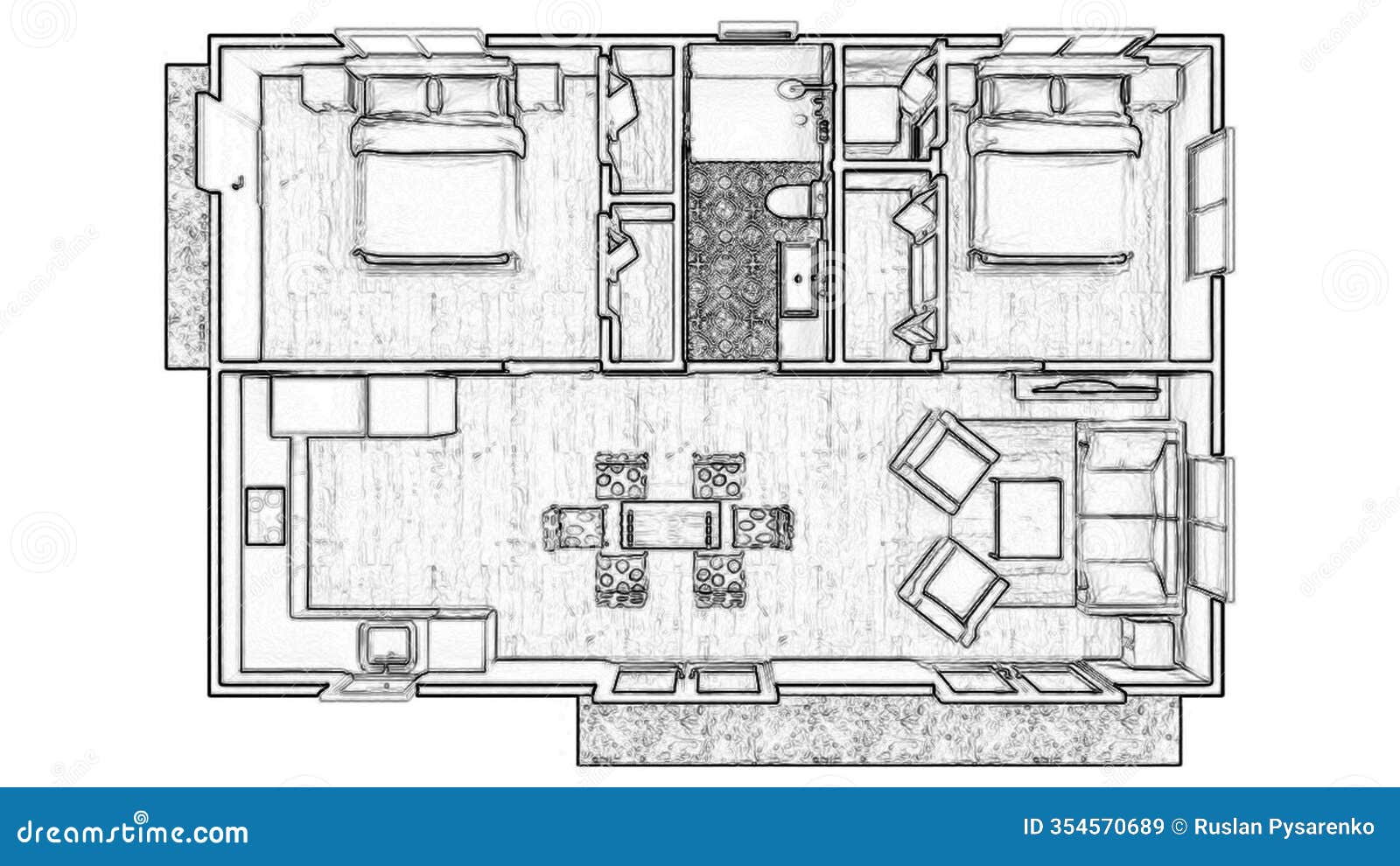 3d Top View Plan Sketch Plan Floor Plan Top Creative Stock Illustration ...
