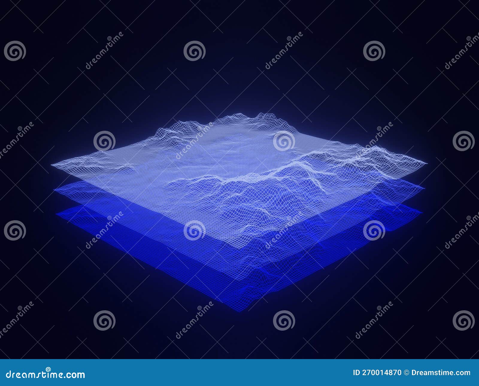 3D Topographic Mountain Grid Wireframe. Holographic Terrain Stock ...