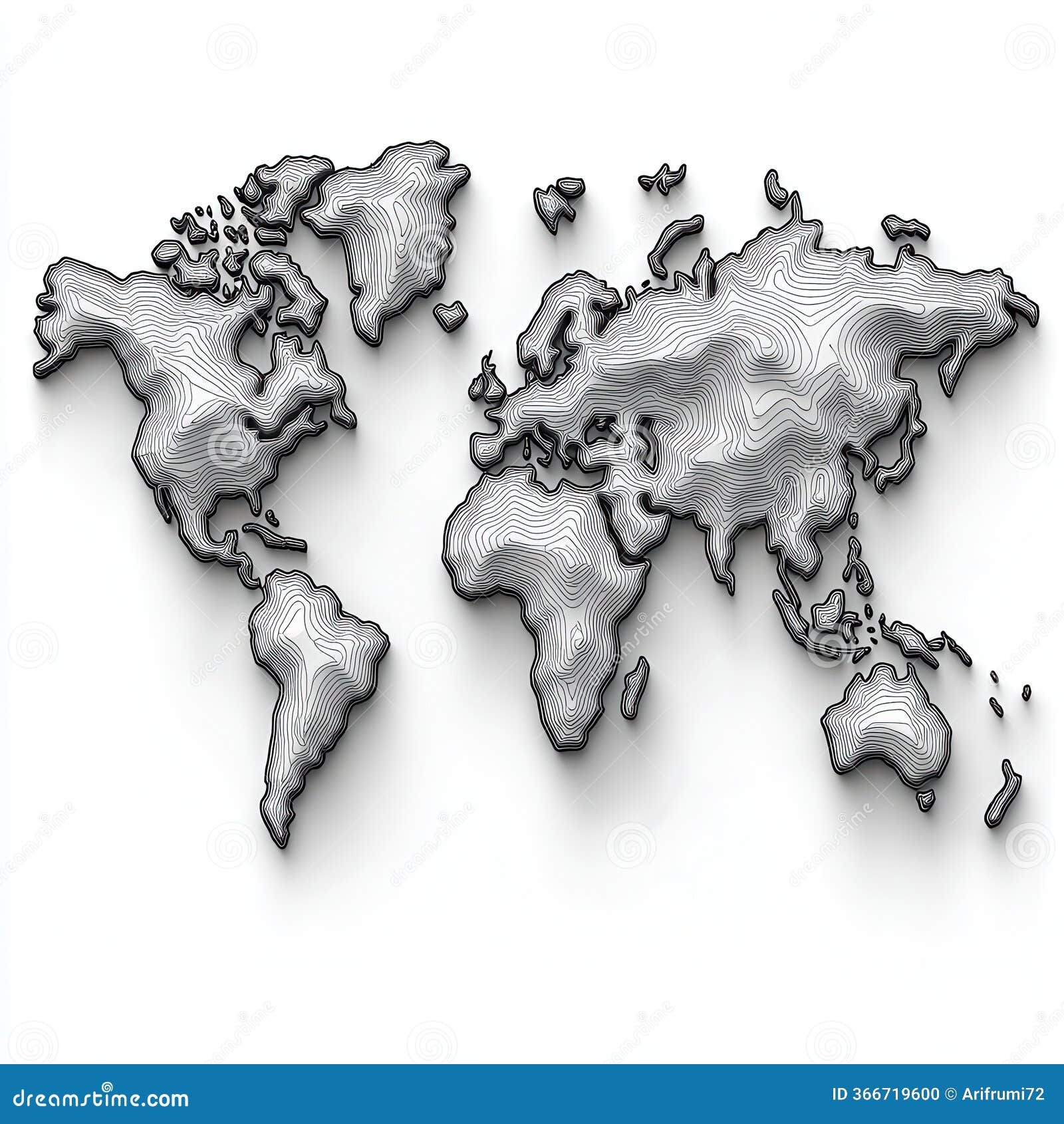 Topographic Map Of The World With Borders, 3D Render Royalty-Free Stock ...