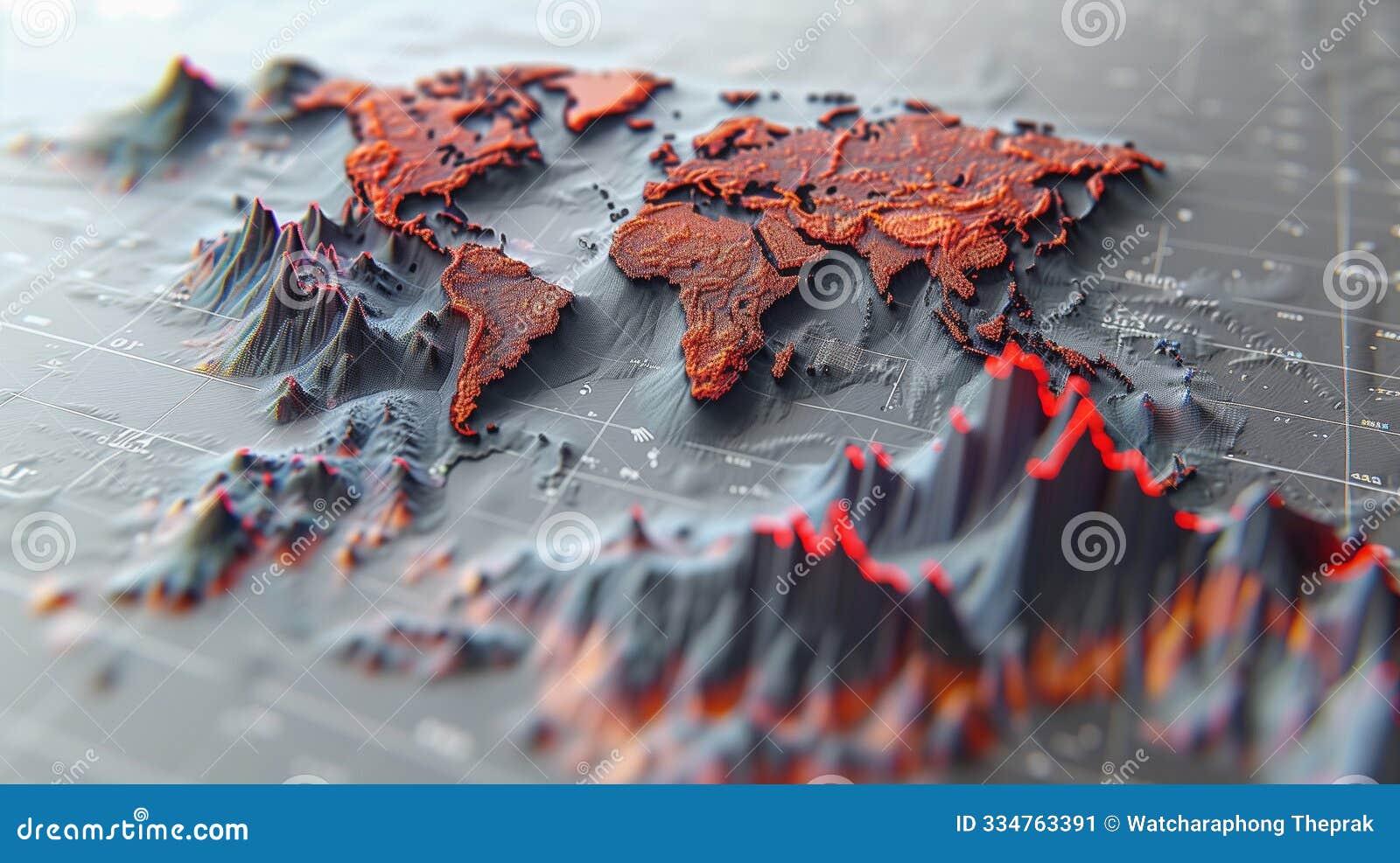 3D Topographical World Map with Elevation Data Stock Illustration - Illustration of exploration ...