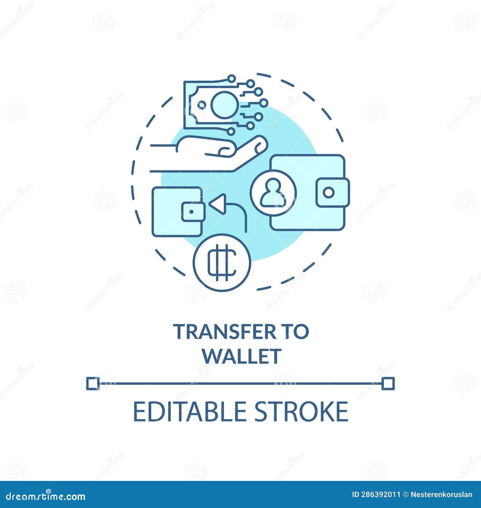 2D Transfer To Wallet Blue Line Icon Concept Stock Illustration ...