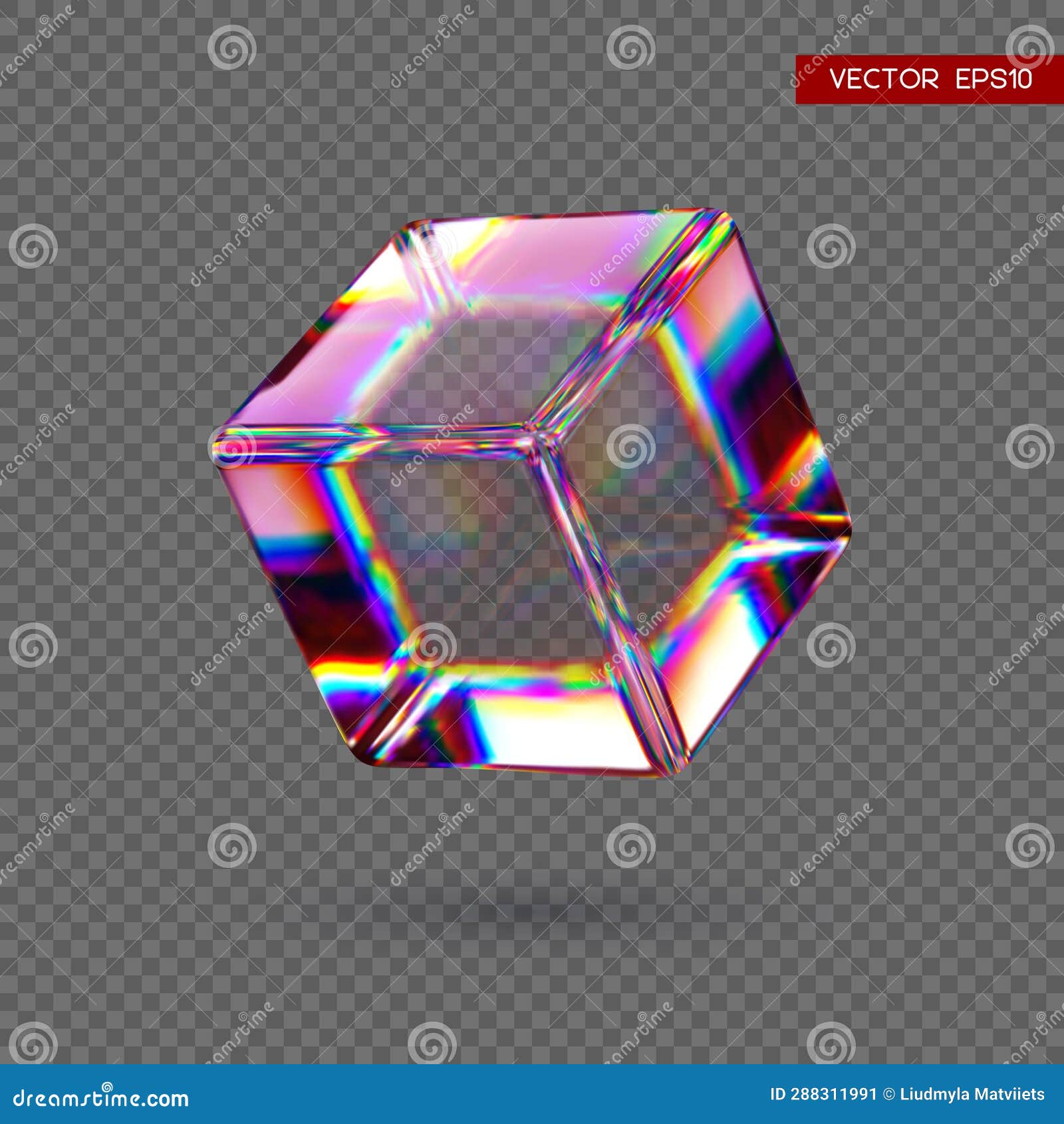 3d Transparent Glossy Cube with Dispersion Effect. Stock Illustration ...