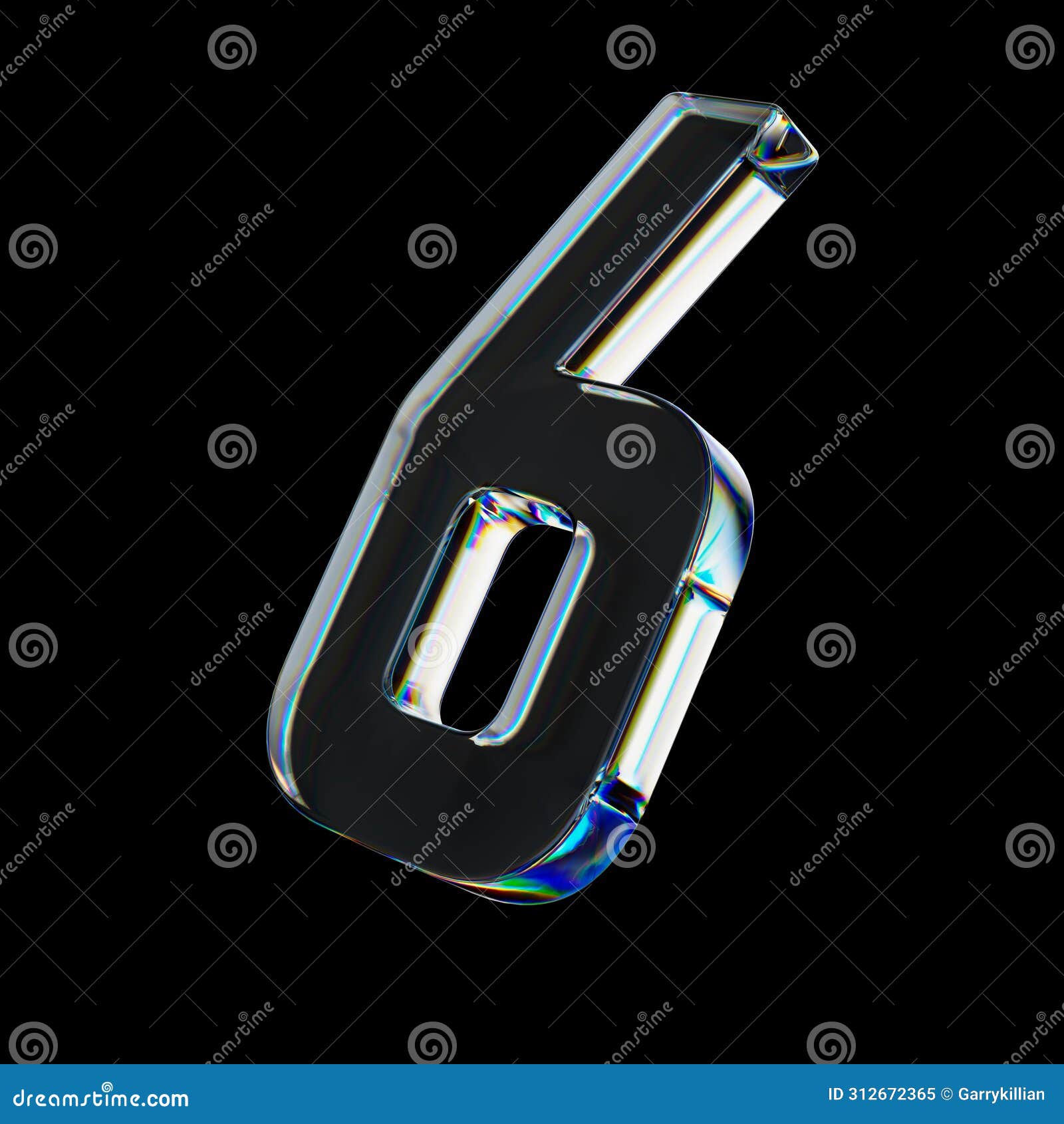 3d Transparent Glossy Number 6 with Dispersion Effect. Rainbow Colors ...