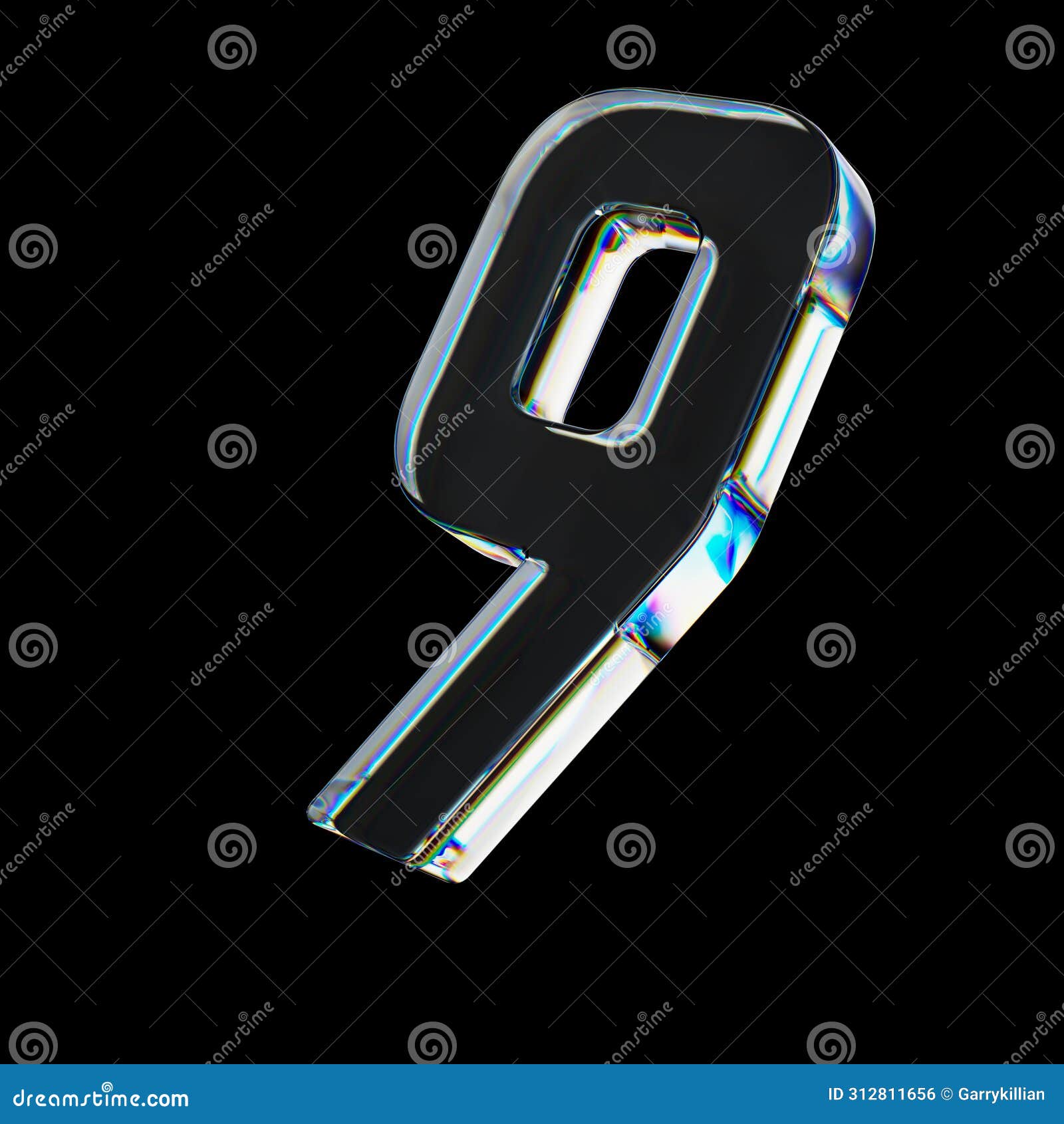 3d Transparent Glossy Number 9 with Dispersion Effect. Rainbow Colors ...