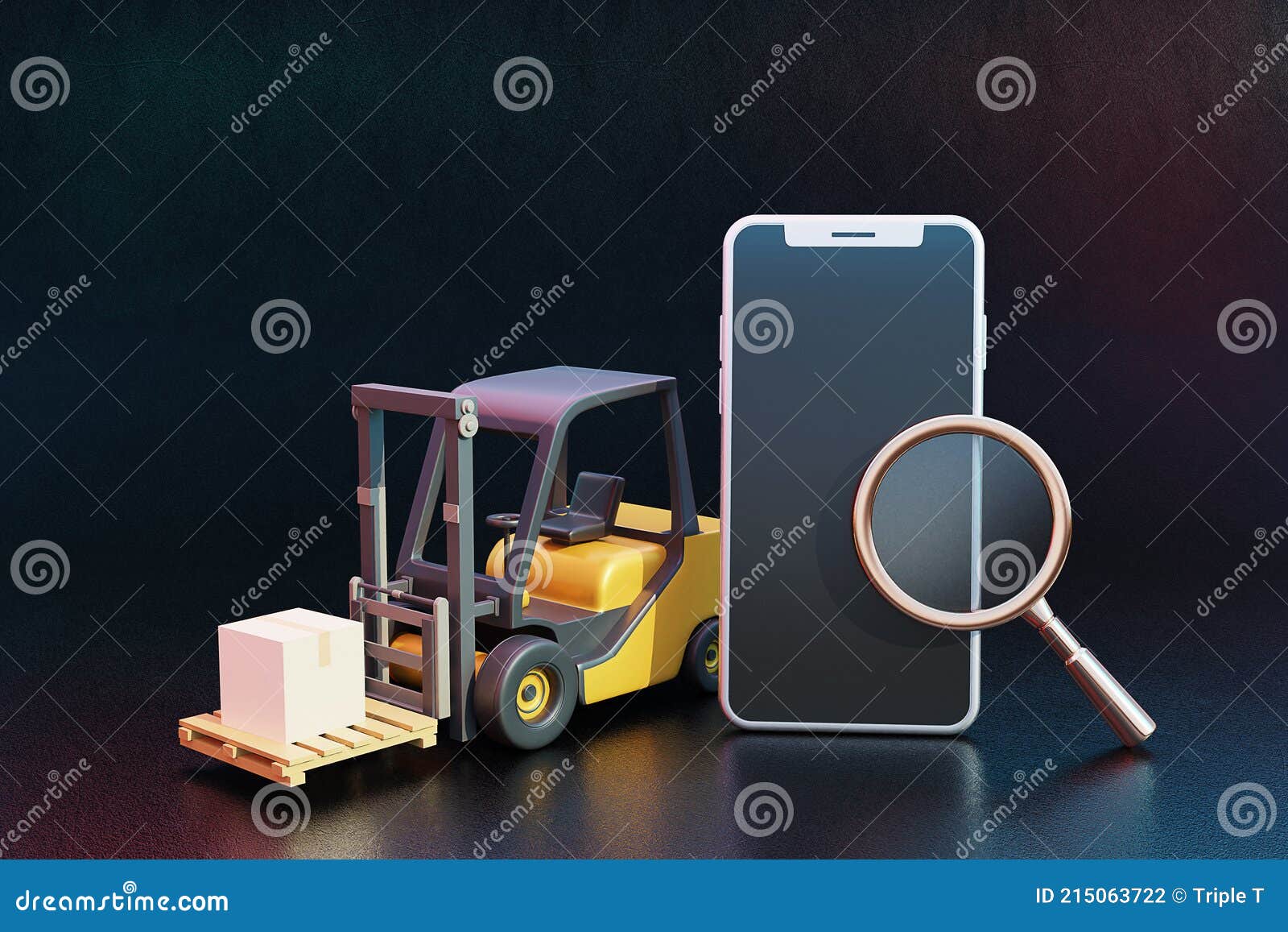 3d Transport Online Concept with Forklift,cargo Boxes,magnifying Glass ...