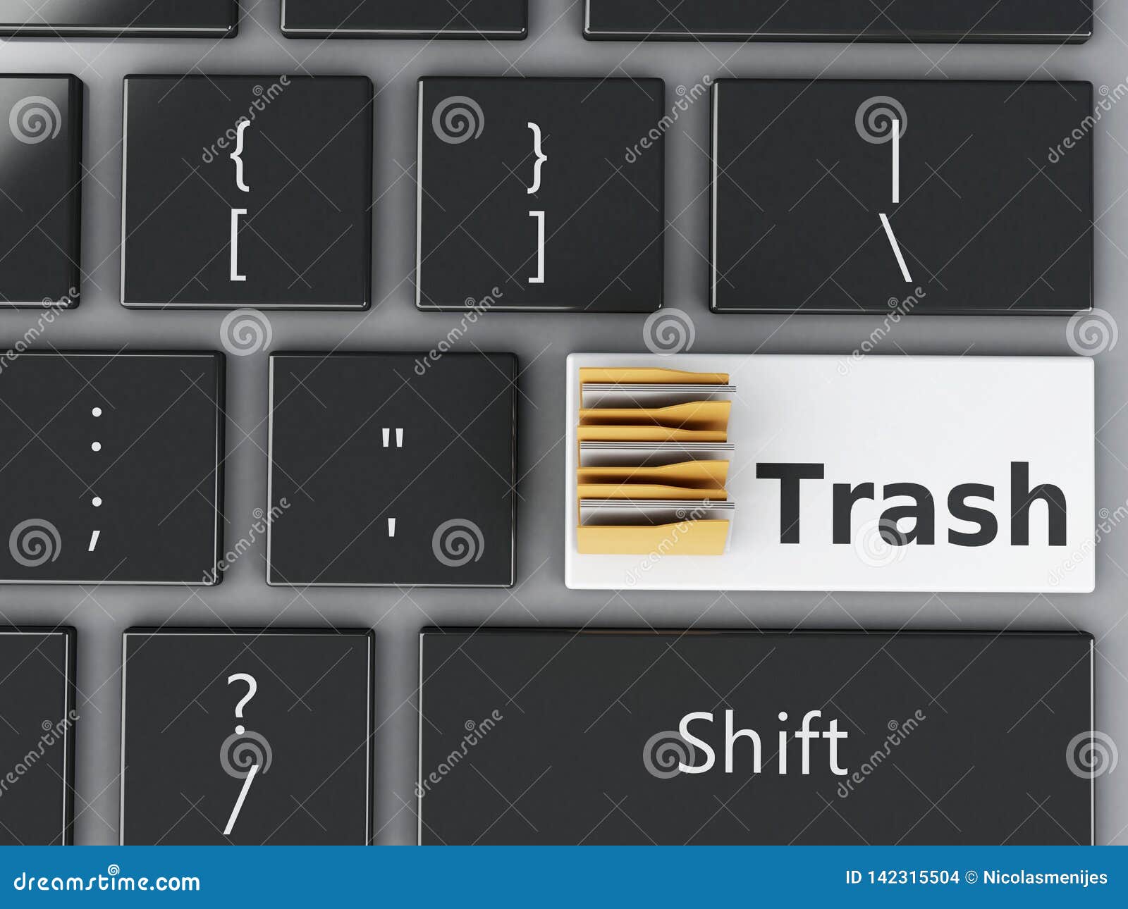3d Trash Button and Folders on the Computer Keyboard Stock Illustration ...