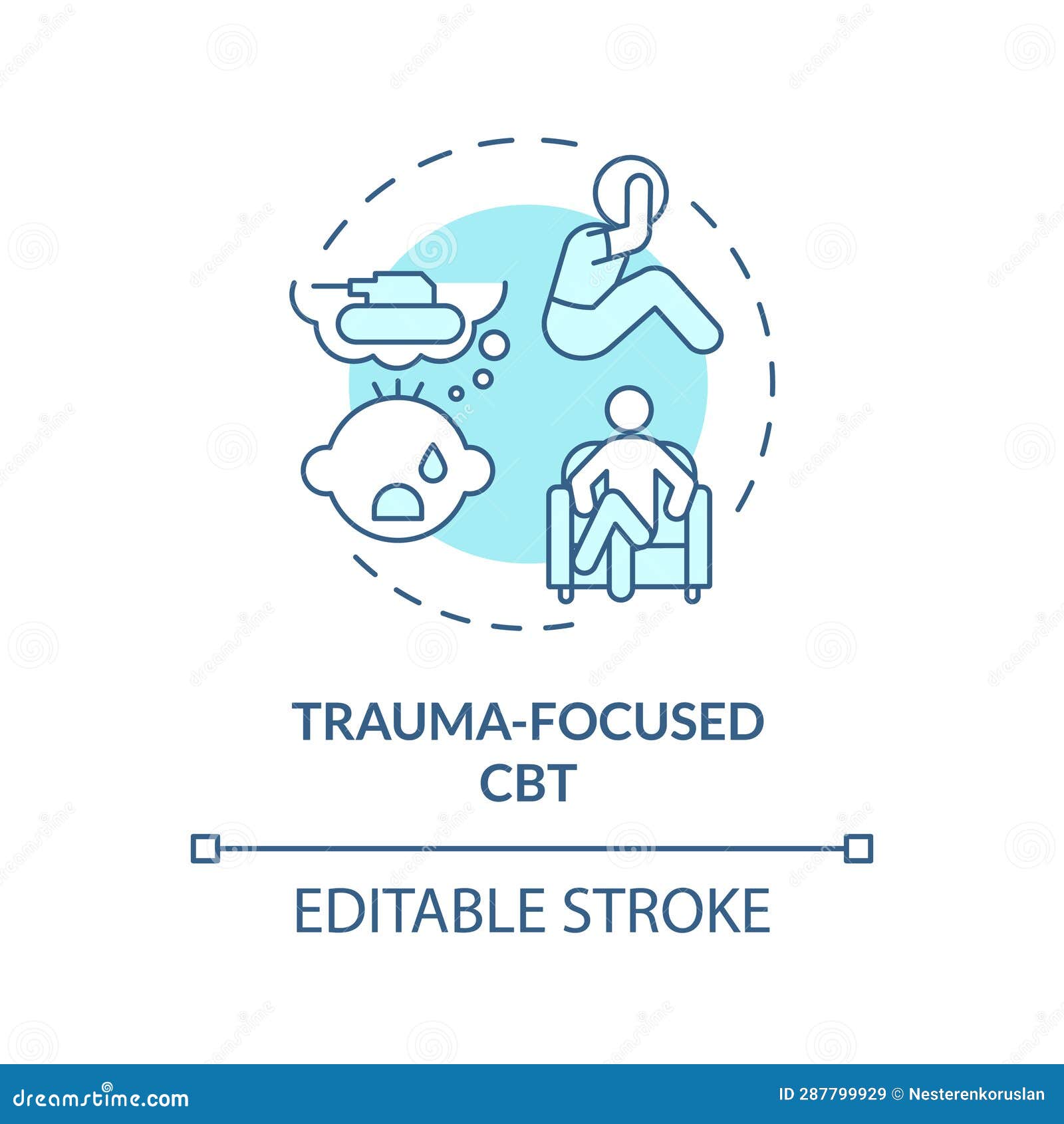 2D Trauma Focused CBT Blue Line Icon Concept Stock Illustration ...