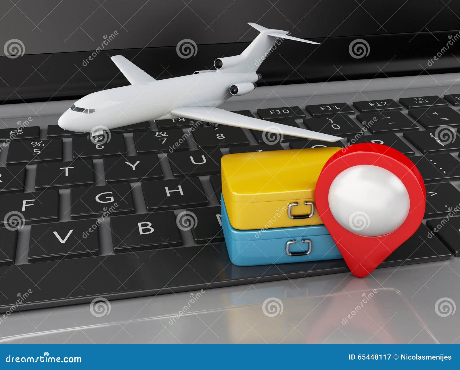 3d Travel Suitcase and Airplane on Computer Keyboard. Stock ...